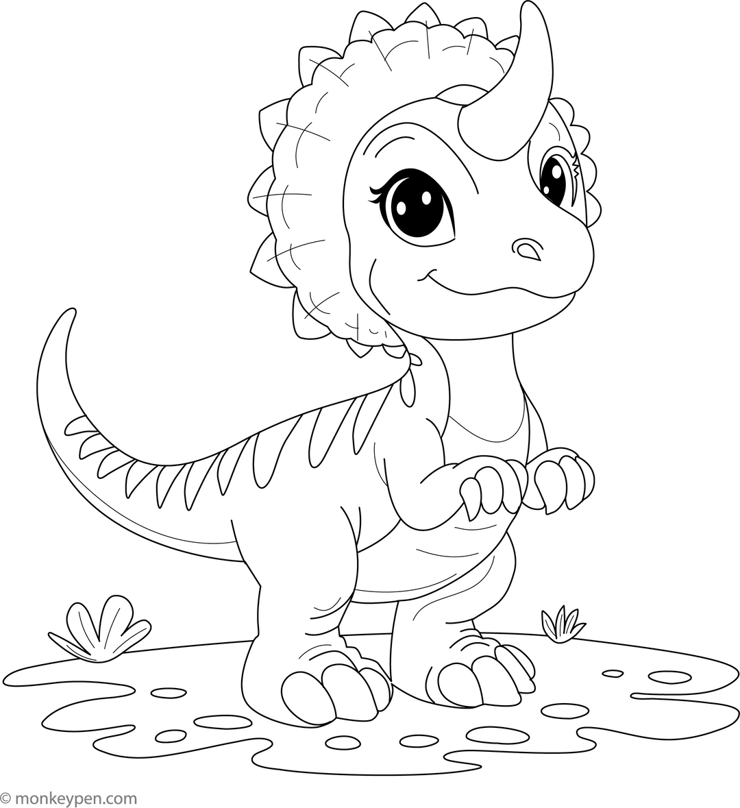 Cute Dinosaur Coloring Page – Free Printable PDF for Kids