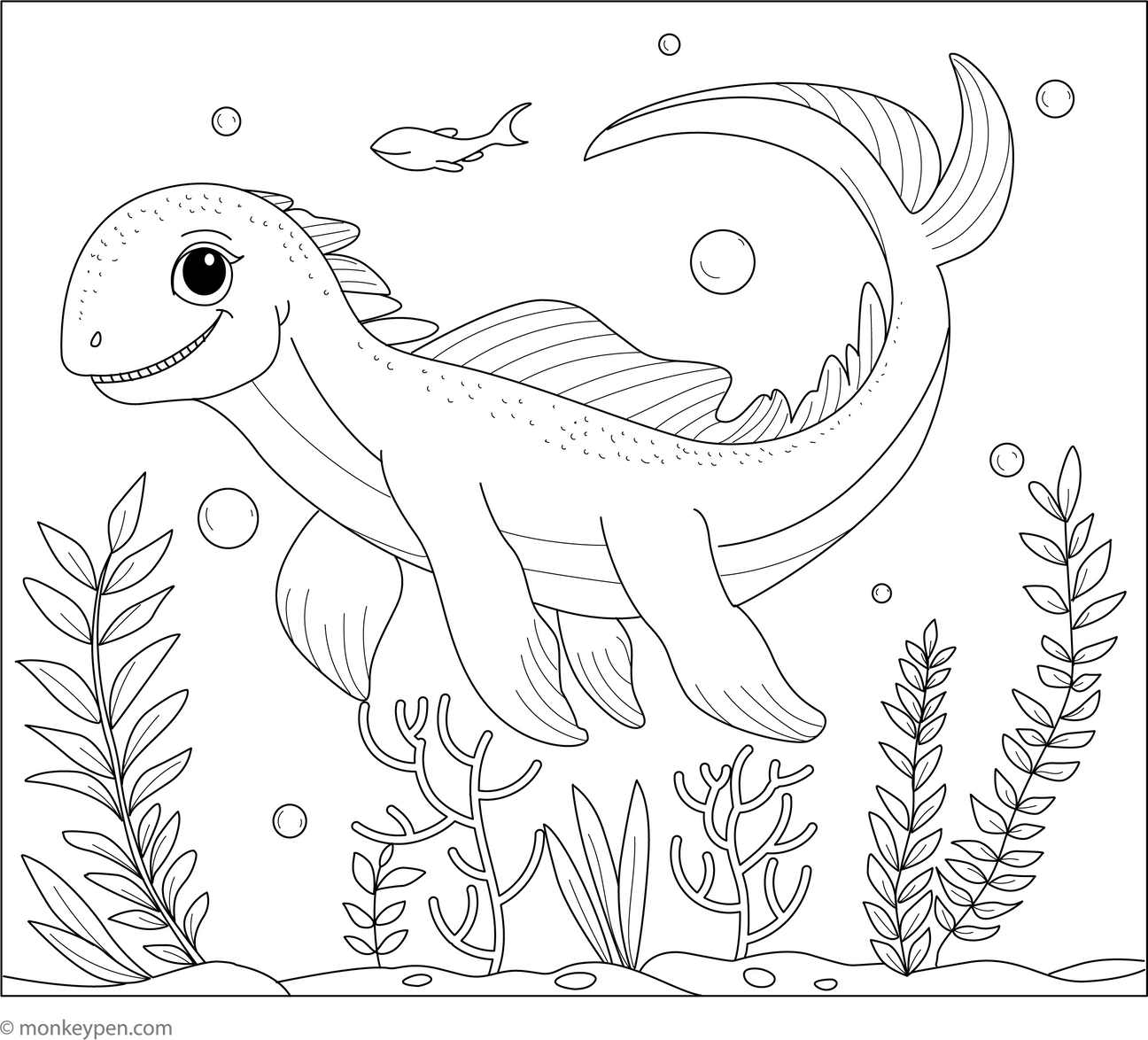 Swimming Mosasaurus - Free Coloring Page Printable PDF