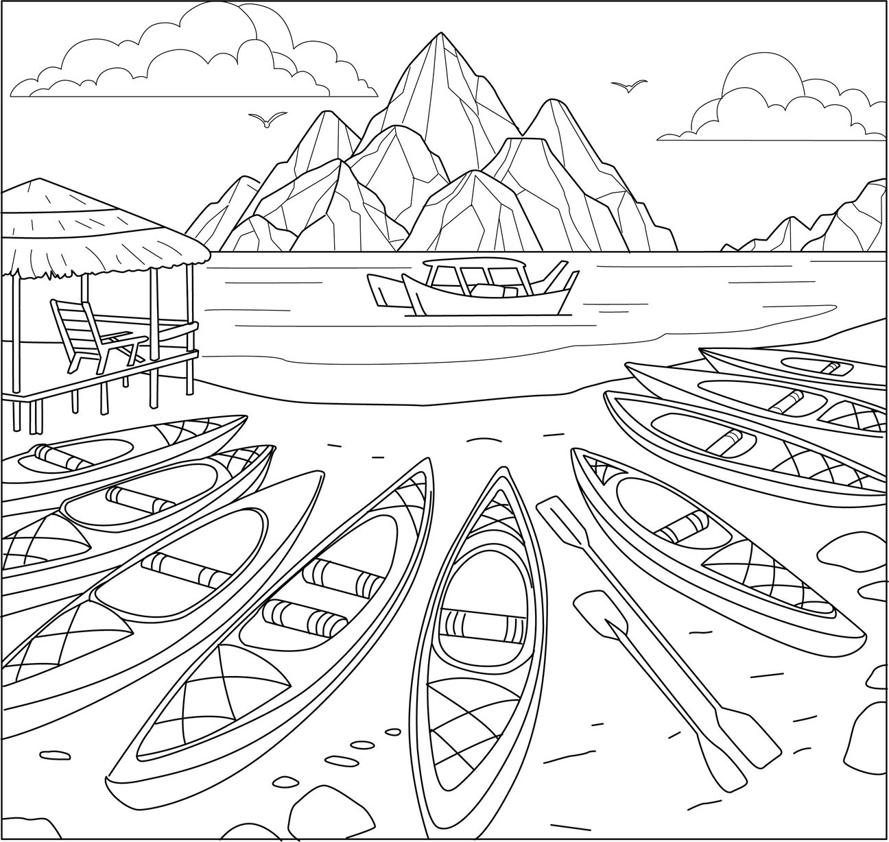 Kayak Boat Coloring Page - Free Printable Coloring Page PDF