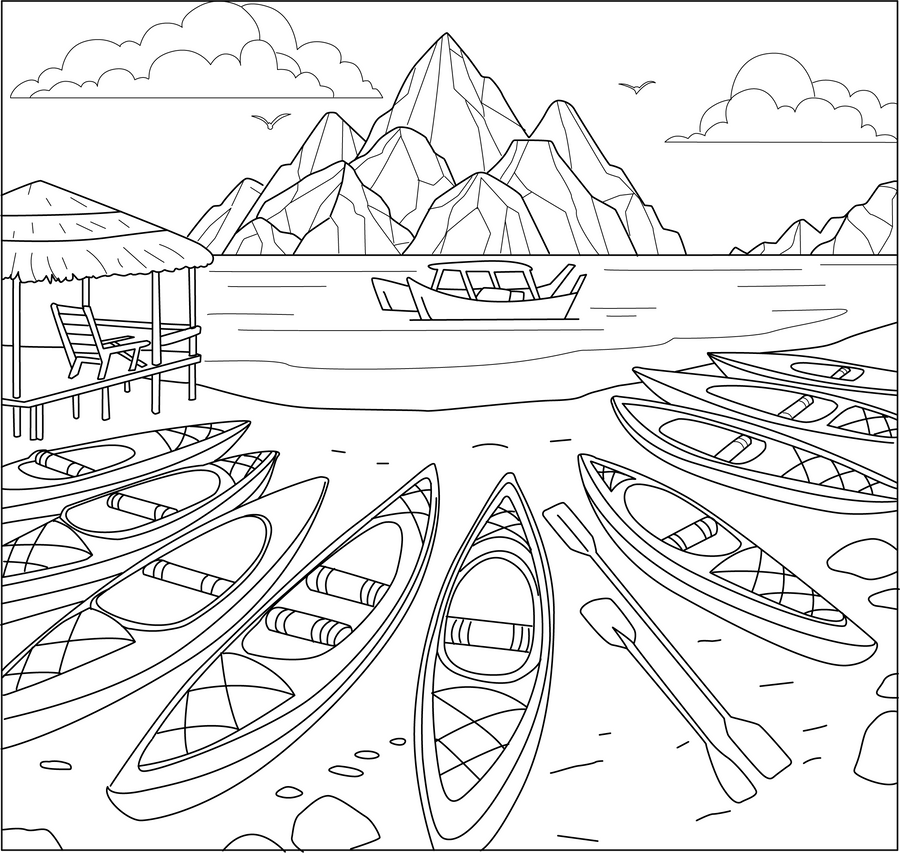 Kayak Boat Coloring Page - Free Printable Coloring Page PDF