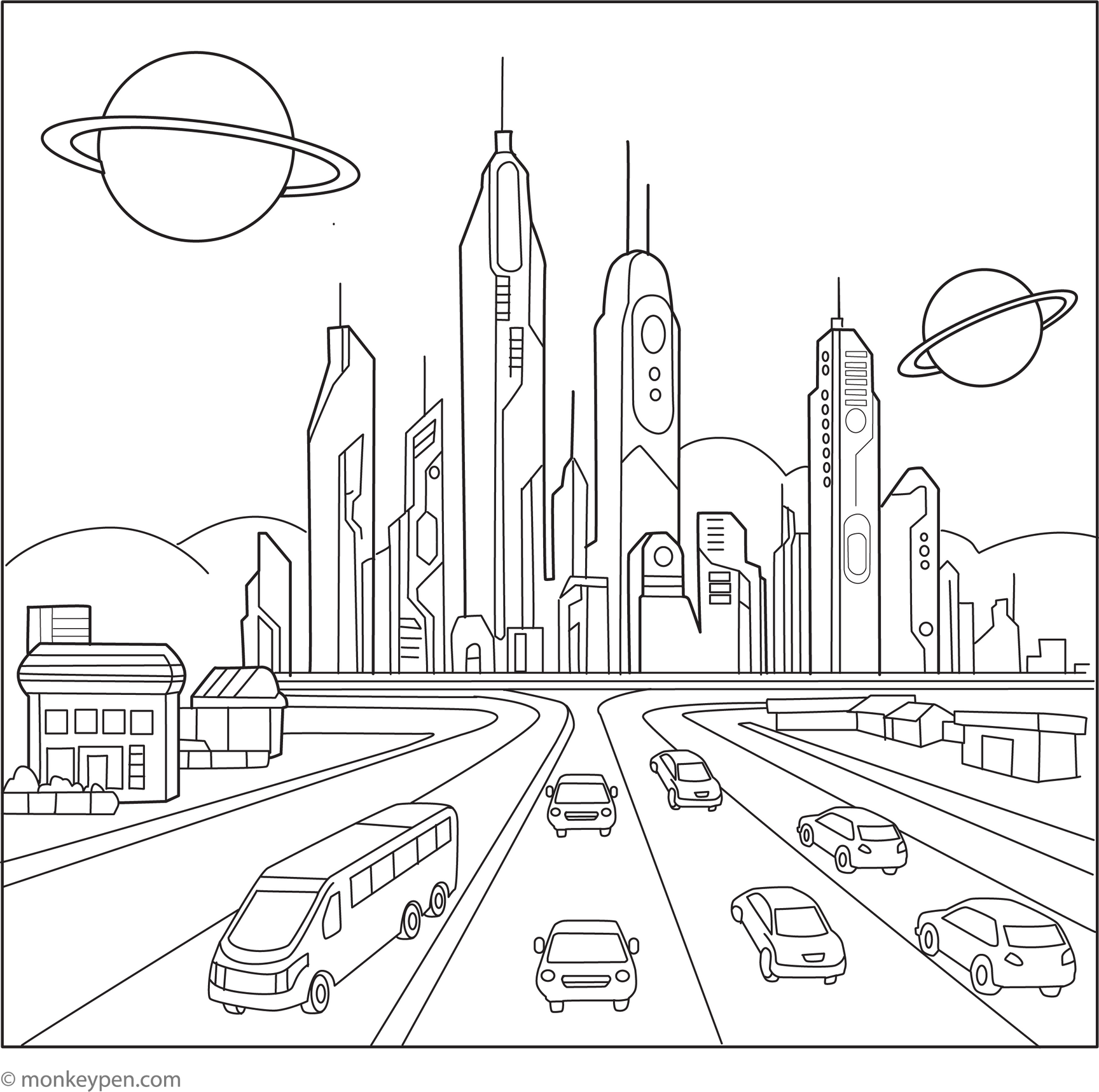 Futuristic City Coloring Page – Fun and Creative Printable for Kids