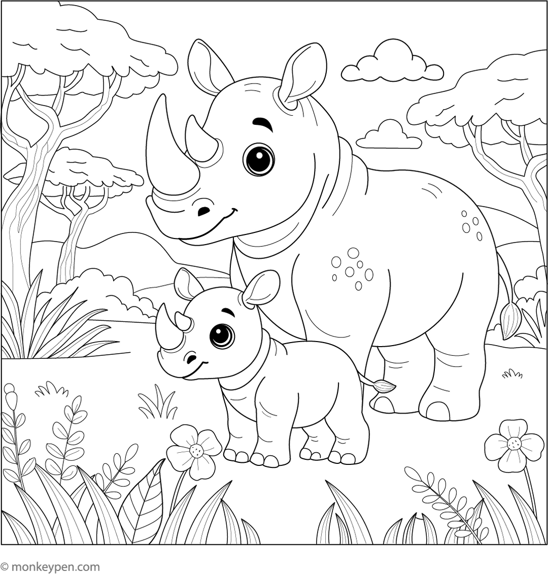 Free Rhino Coloring Pages – Printable Wildlife Fun for Kids