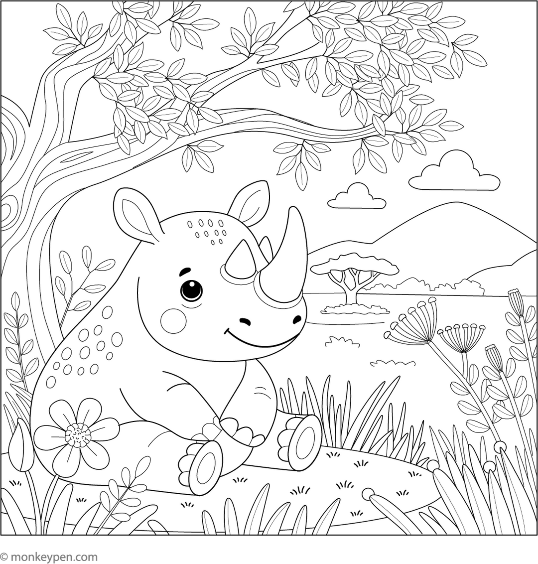 Free Rhino Coloring Book – Printable PDF Activity for Kids
