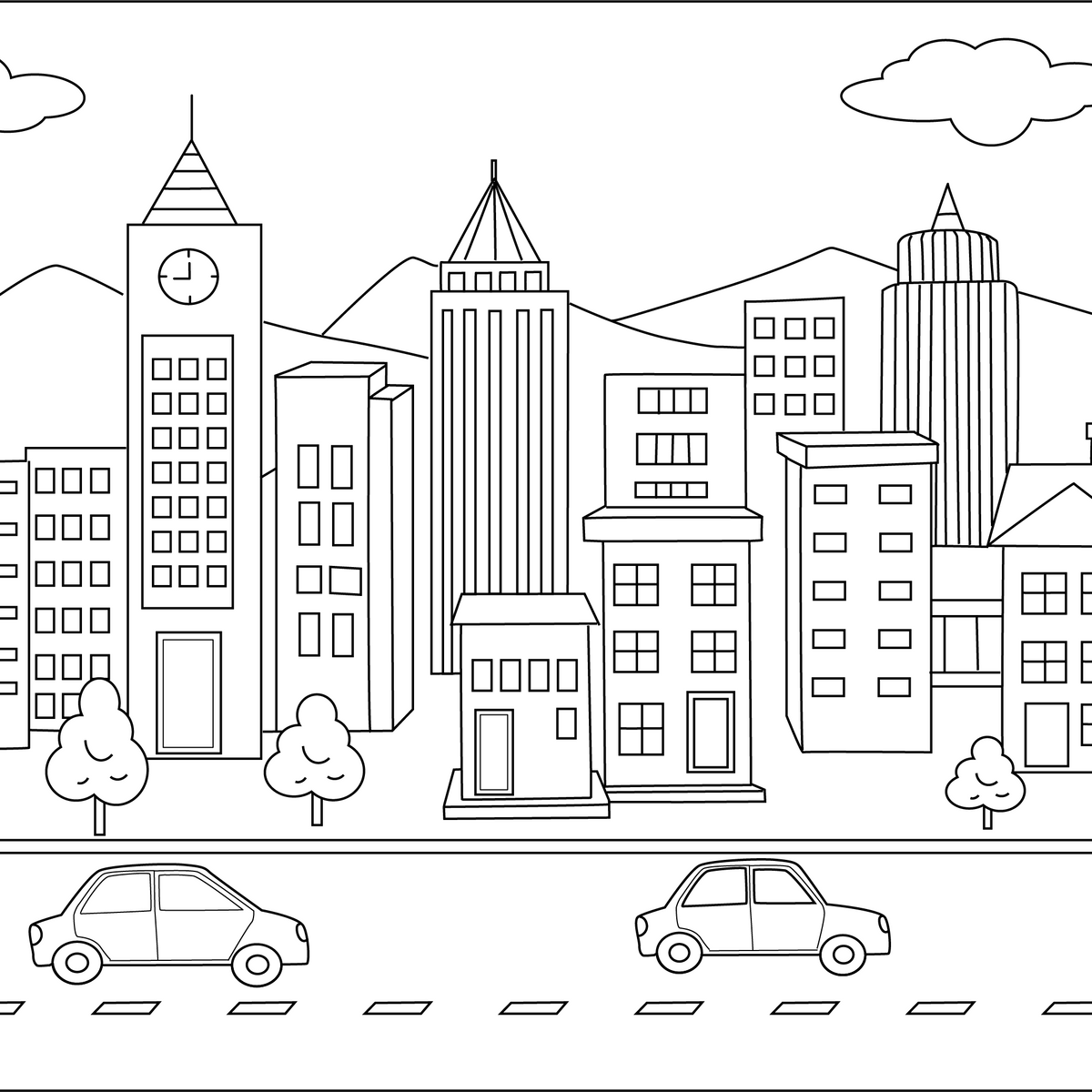 City Coloring Page – Fun Urban Scene Activity for Kids