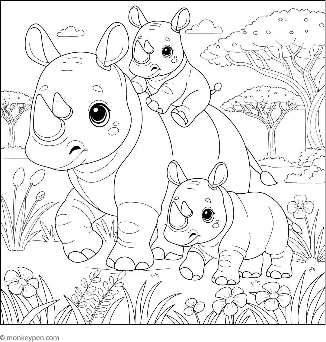 Free Rhino Coloring Book – Printable PDF Activity for Kids