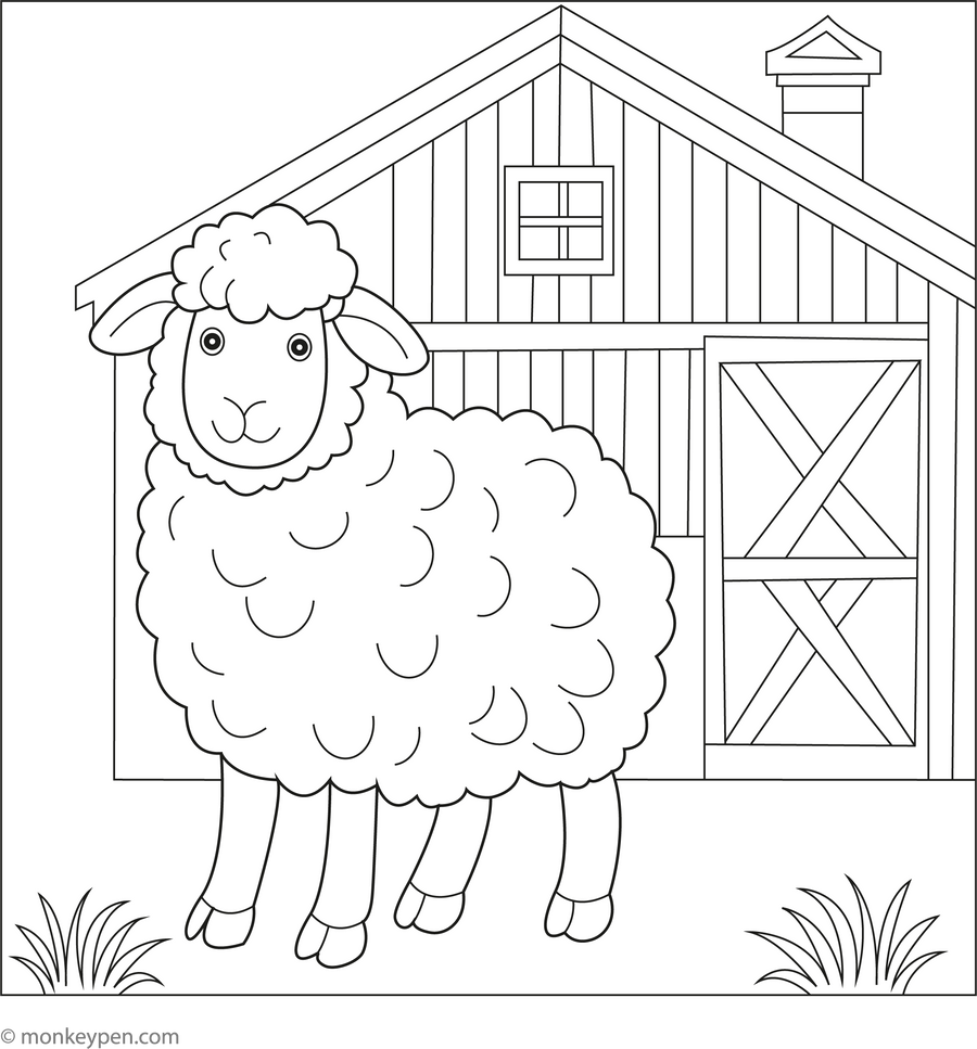 Sheep in a Barn – Cozy Farm Animal Coloring Page for Kids