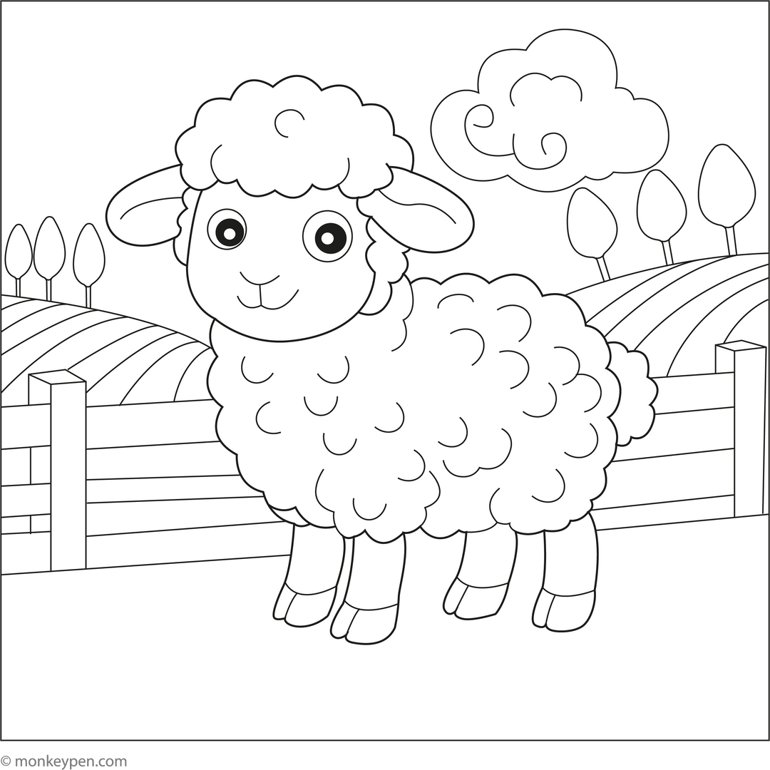 Sheep in a Pasture – Fun and Relaxing Coloring Page for Kids