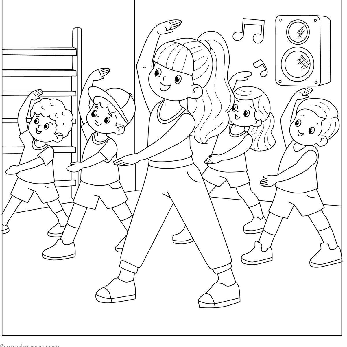 Aerobics Coloring Page – Free Printable PDF for Kids
