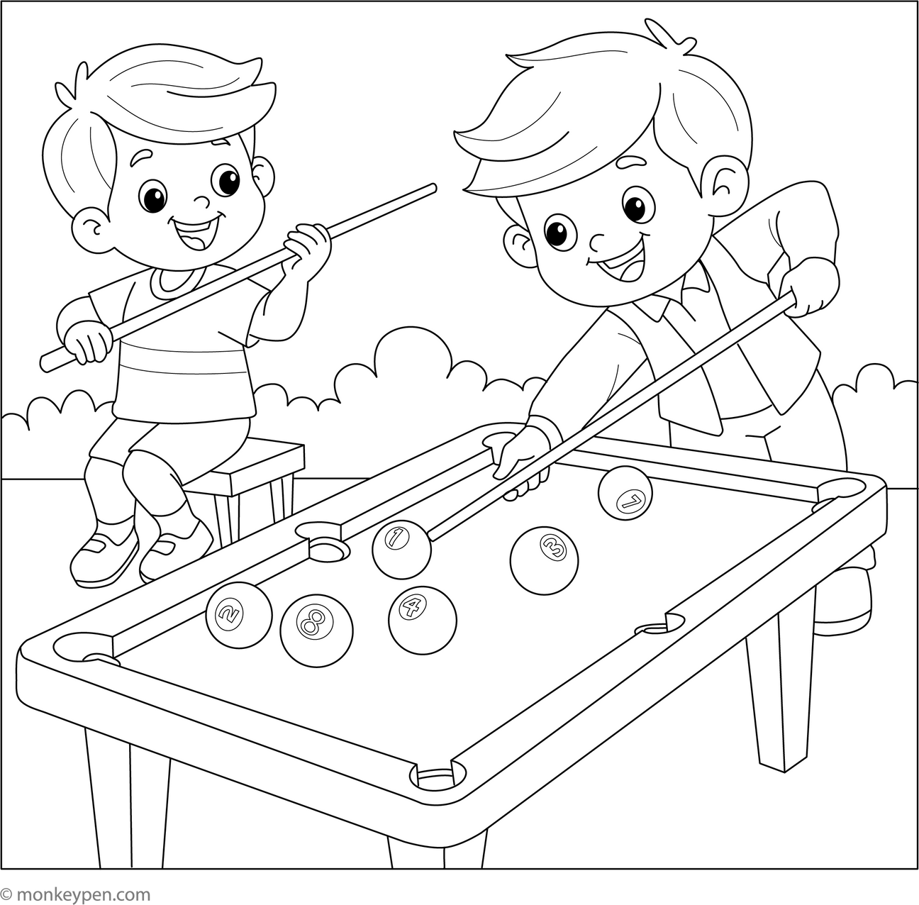 Billiard Game Coloring Page / Snooker Coloring Page