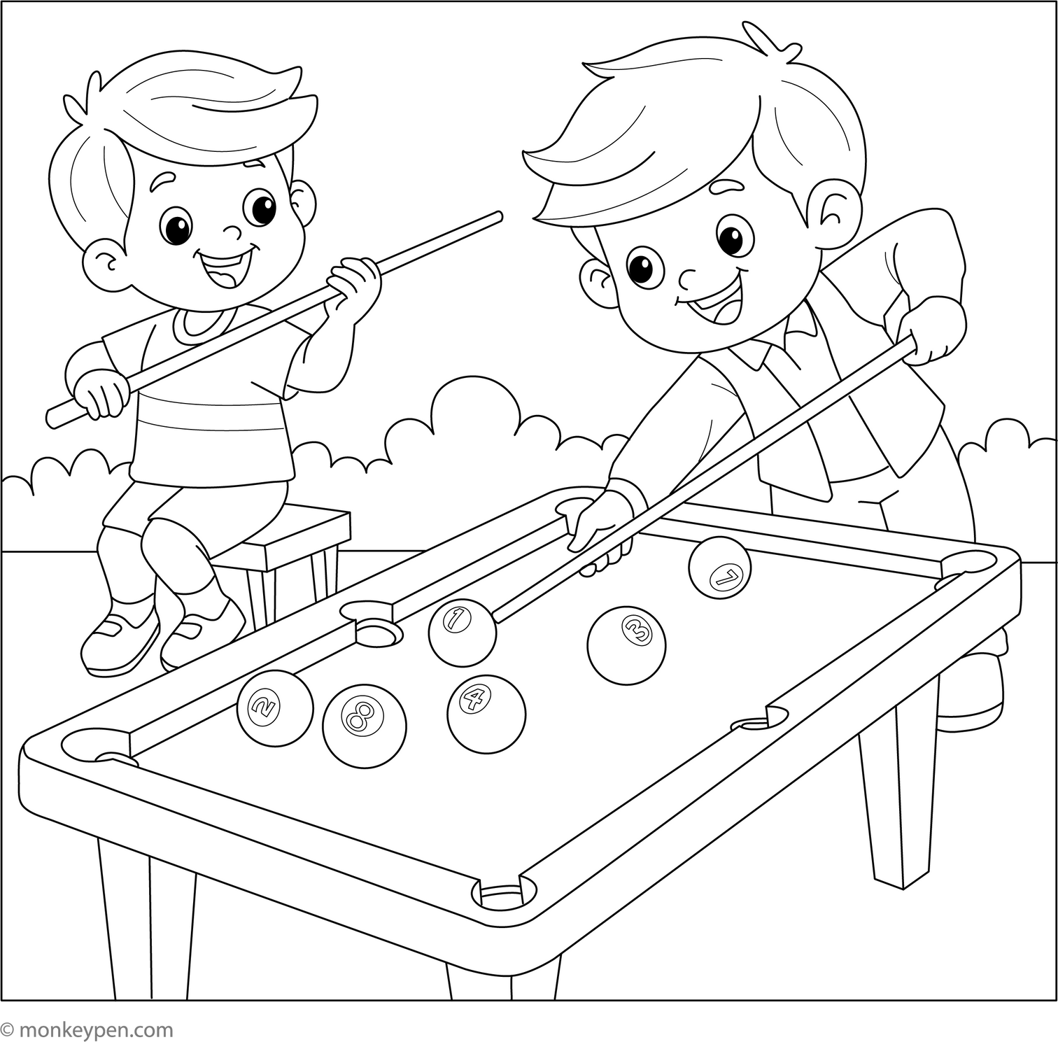 Billiard Game Coloring Page / Snooker Coloring Page