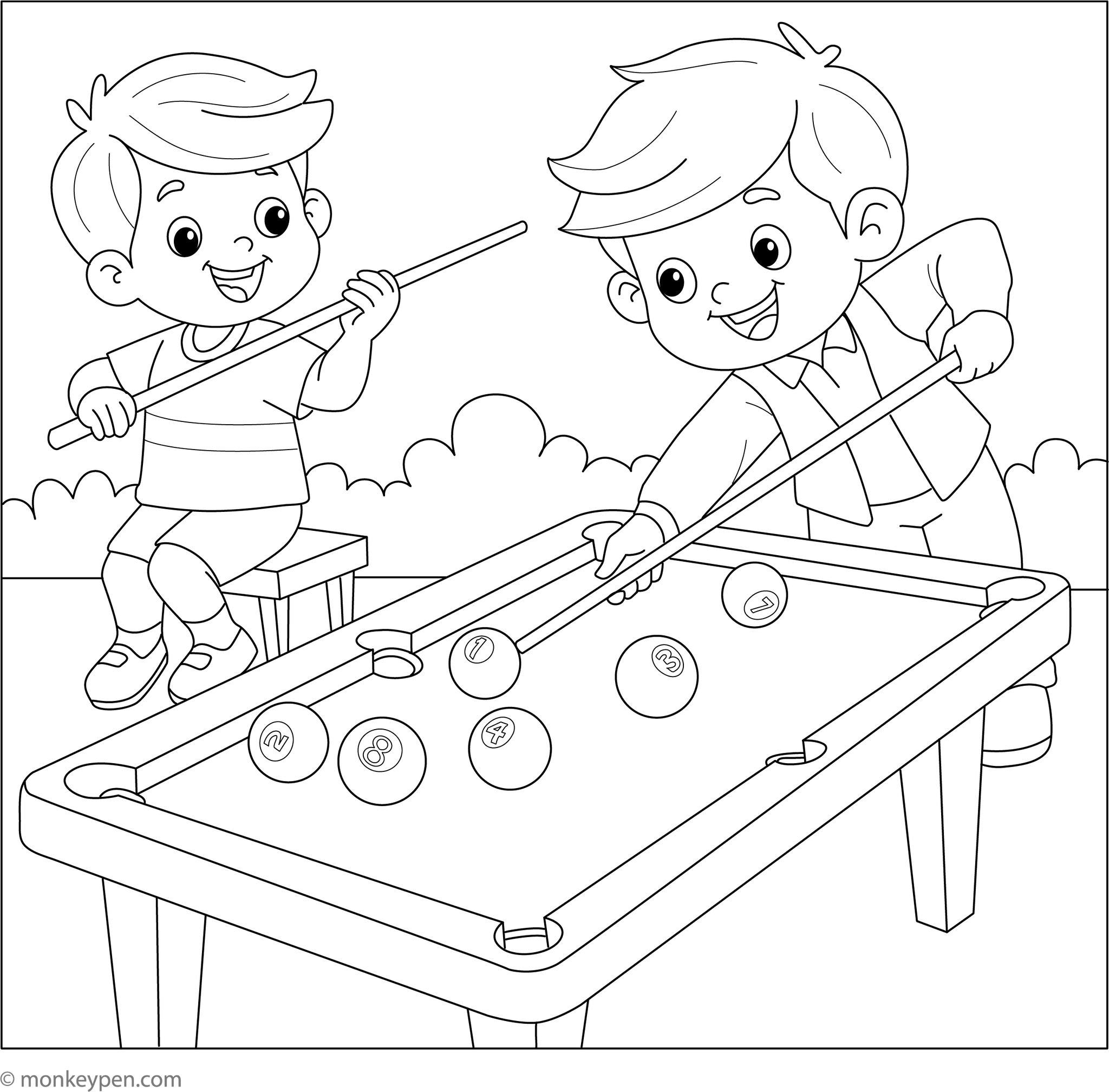Billiard Game Coloring Page / Snooker Coloring Page