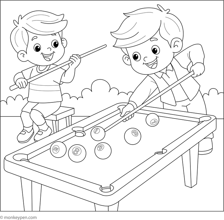 Billiard Game Coloring Page / Snooker Coloring Page
