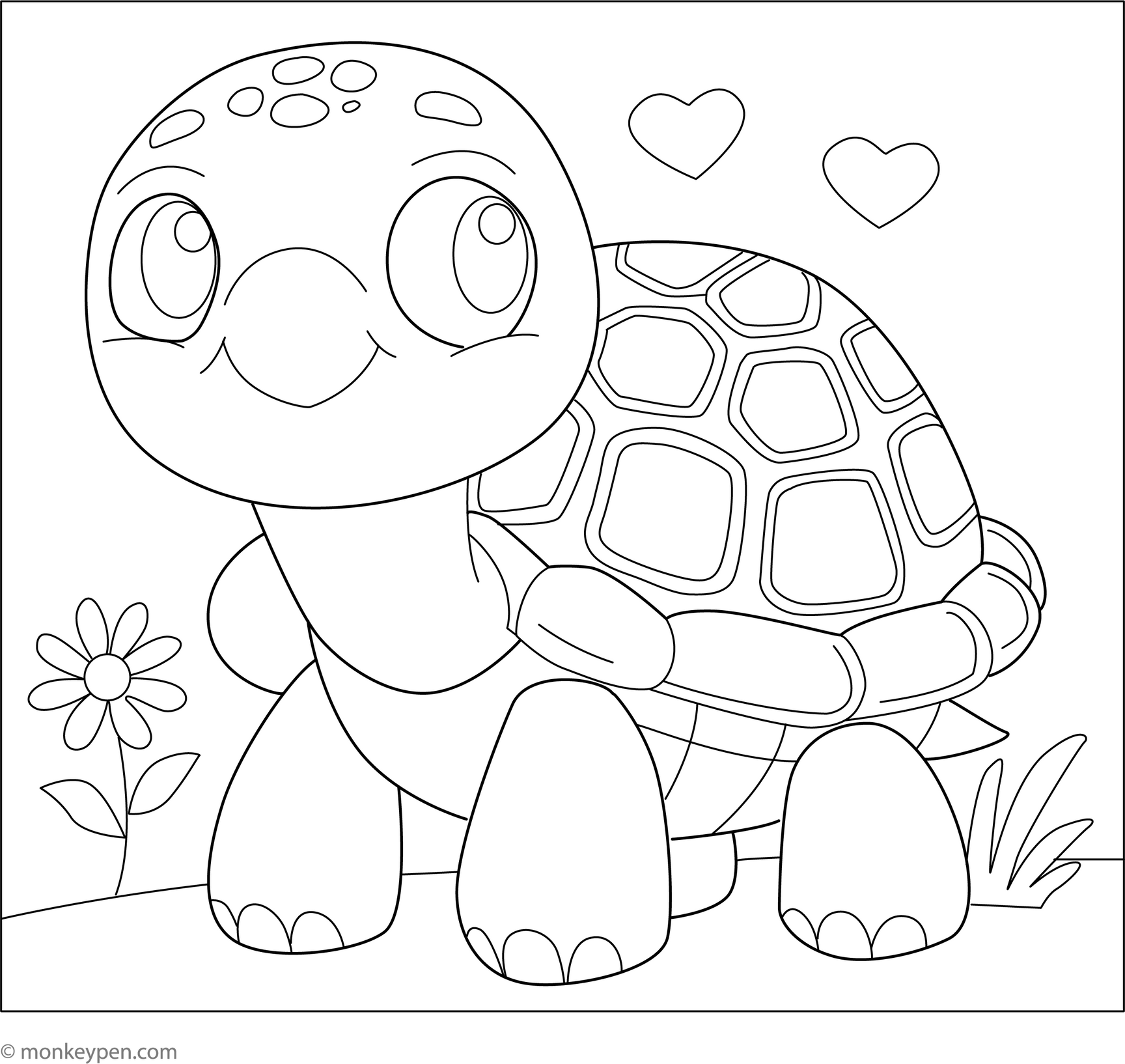 Cartoon Turtle - Free coloring Page