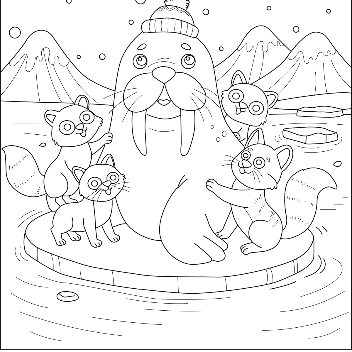 Walrus with Arctic Fox Friends