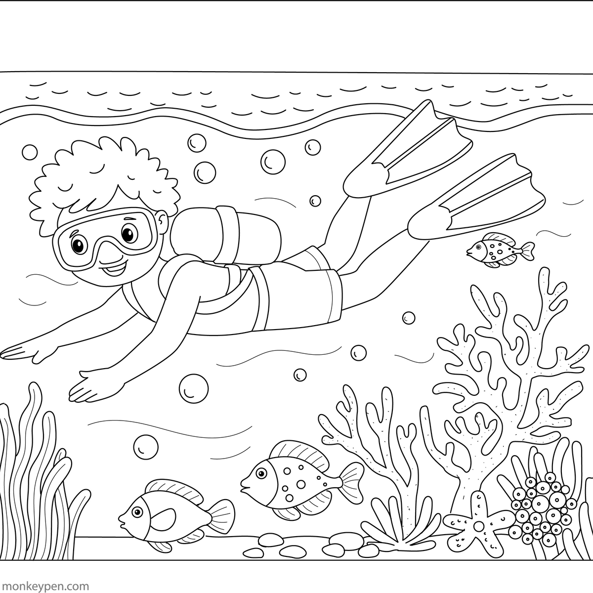 Free Diving Coloring Page - Free Printable Coloring Page PDF