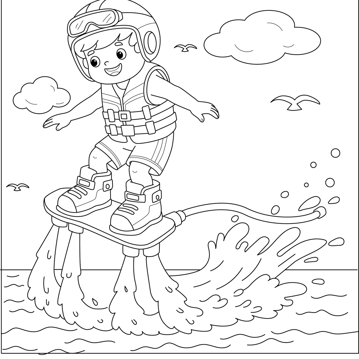 Flyboard Flying Coloring Page – Exciting Printable for Kids
