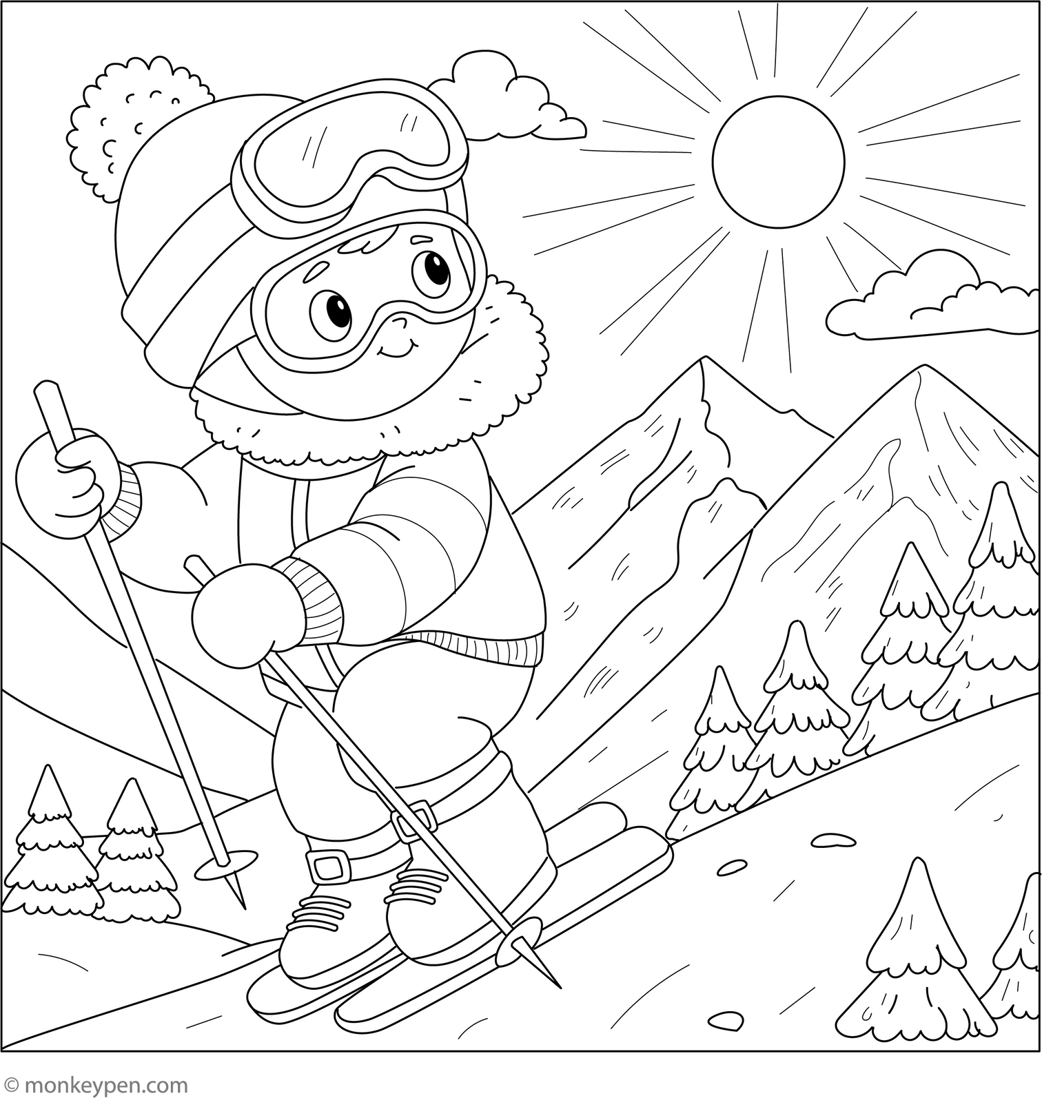 Ski Mountaineering Coloring Page