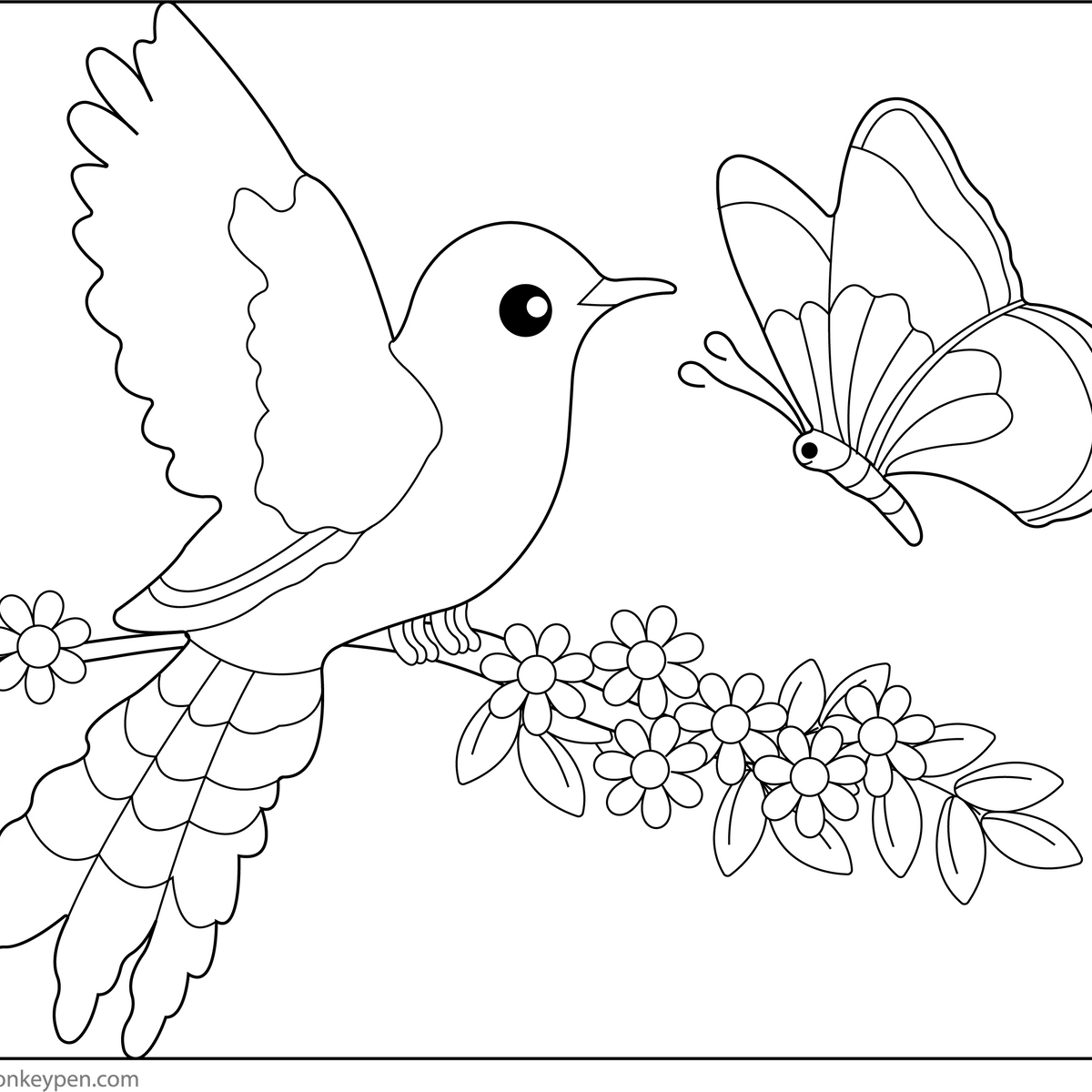Cuckoo and Butterfly | Free Coloring Pages