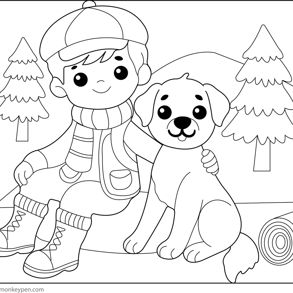 Boy with Dog | Free Coloring Pages PDF