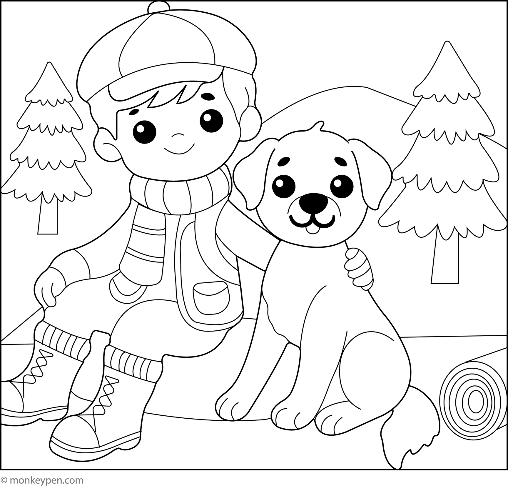 Boy with Dog | Free Coloring Pages PDF
