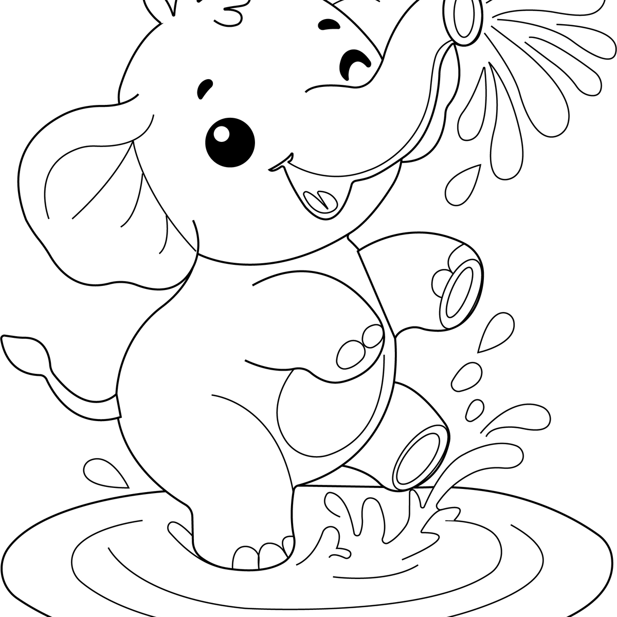 Elephant Splashing Water | Free Coloring Pages