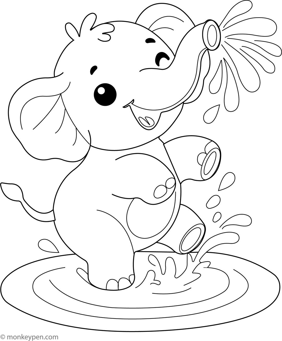 Elephant Splashing Water | Free Coloring Pages