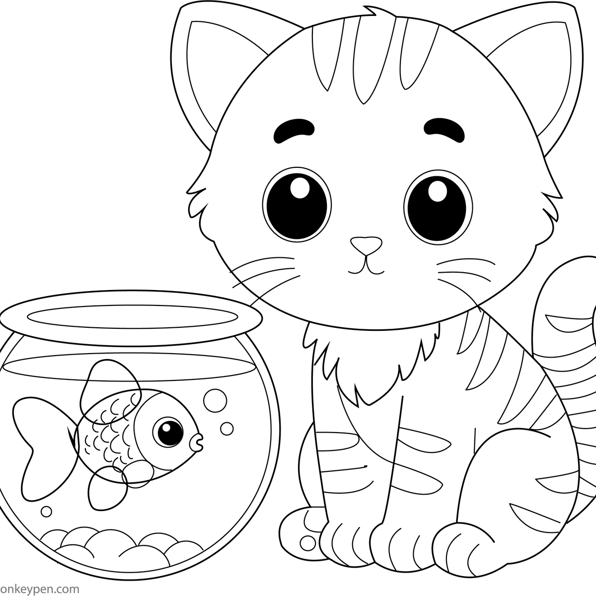 Kitten and the Fish Bowl | Printable Coloring Fun For Kids