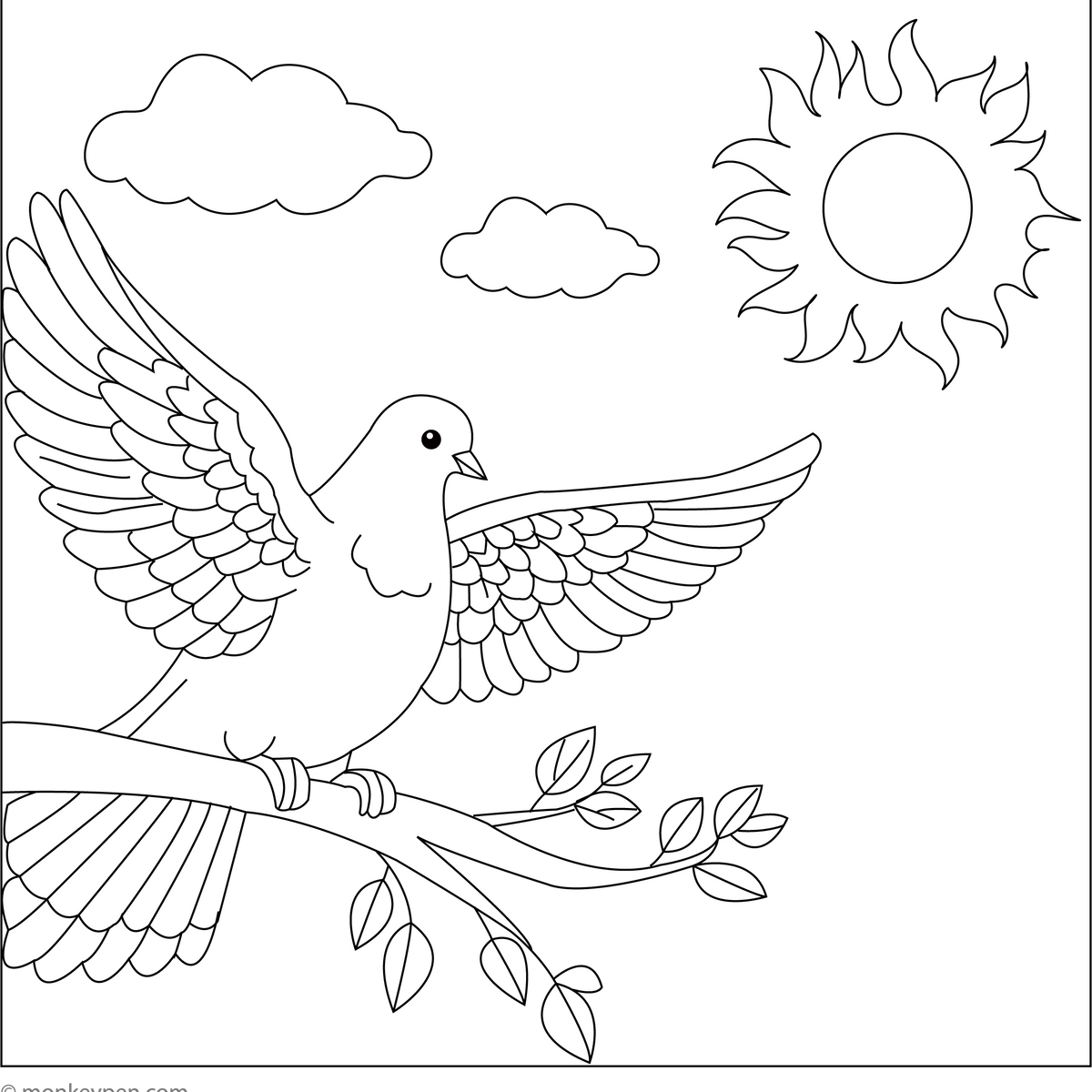 Dove and a Sunbeam | Coloring Pages Free Download