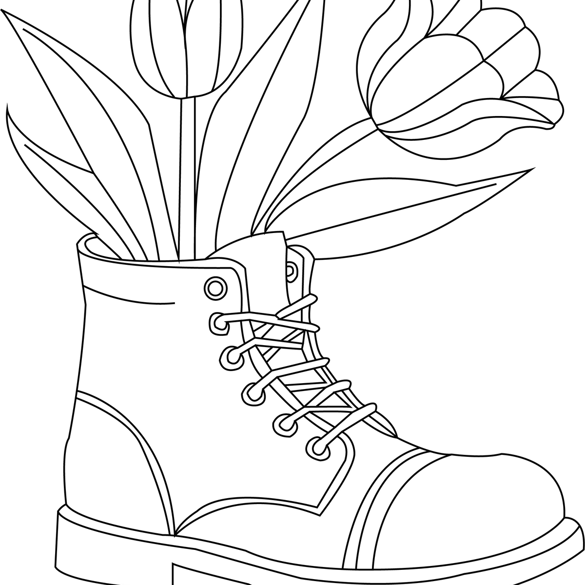Tulip Flower in Boot | Free Kids Coloring Pages Download