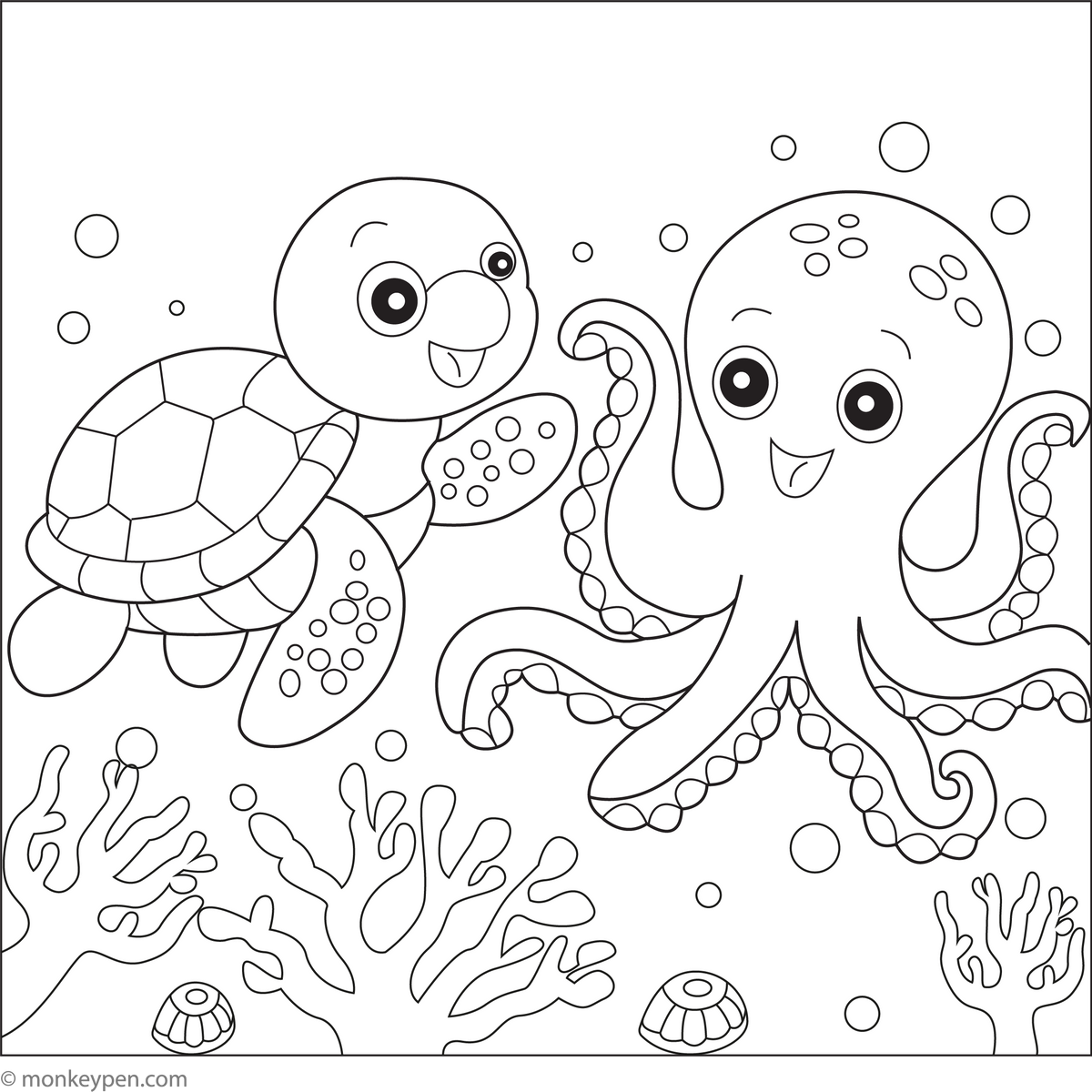 Turtle and Octopus | Free Coloring Pages For Kids