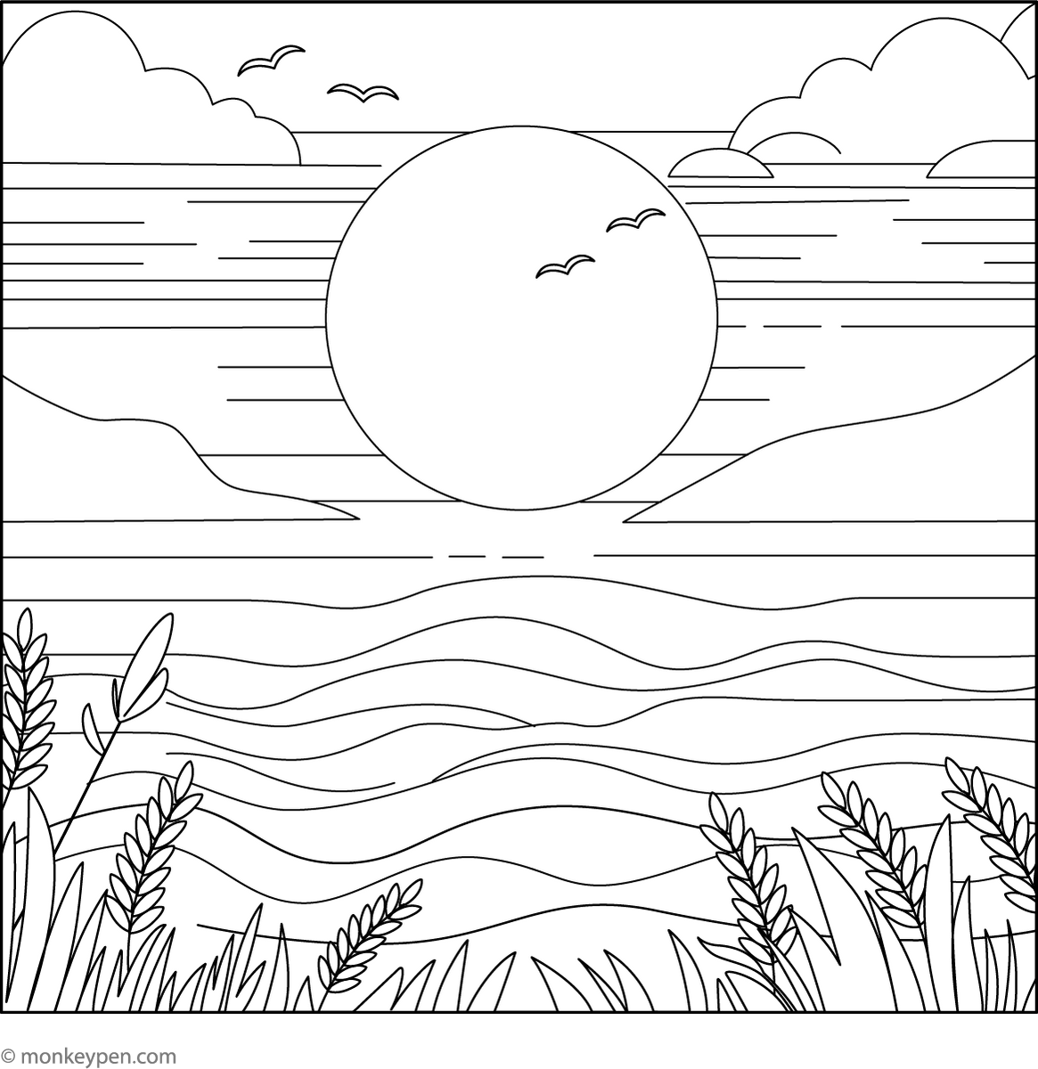 Sunset Coloring Page - Free Coloring Page Printable