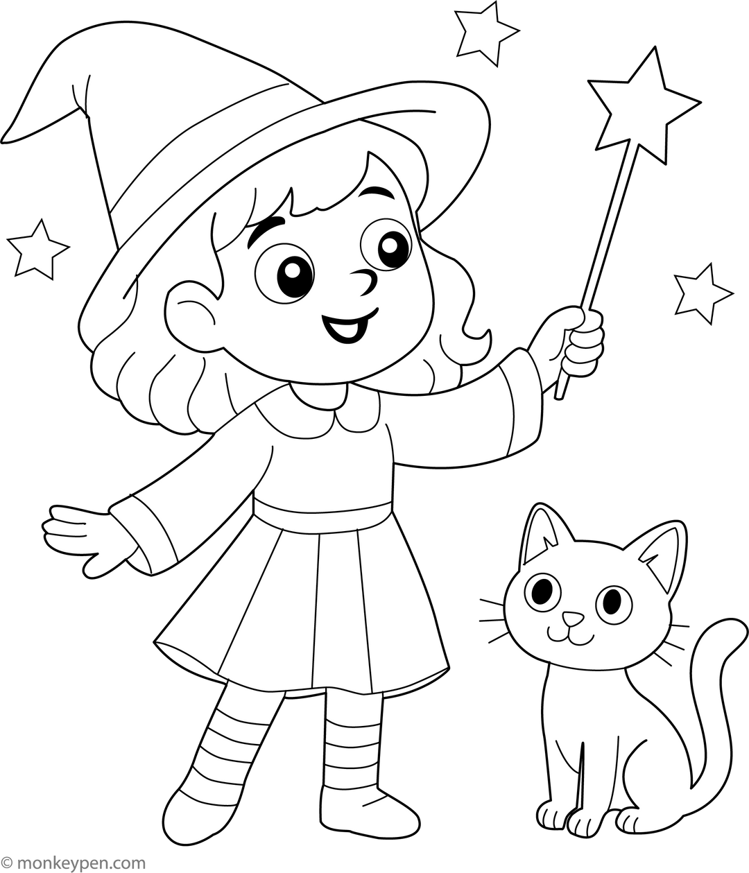 Witch Casting Spell | Free Coloring Page
