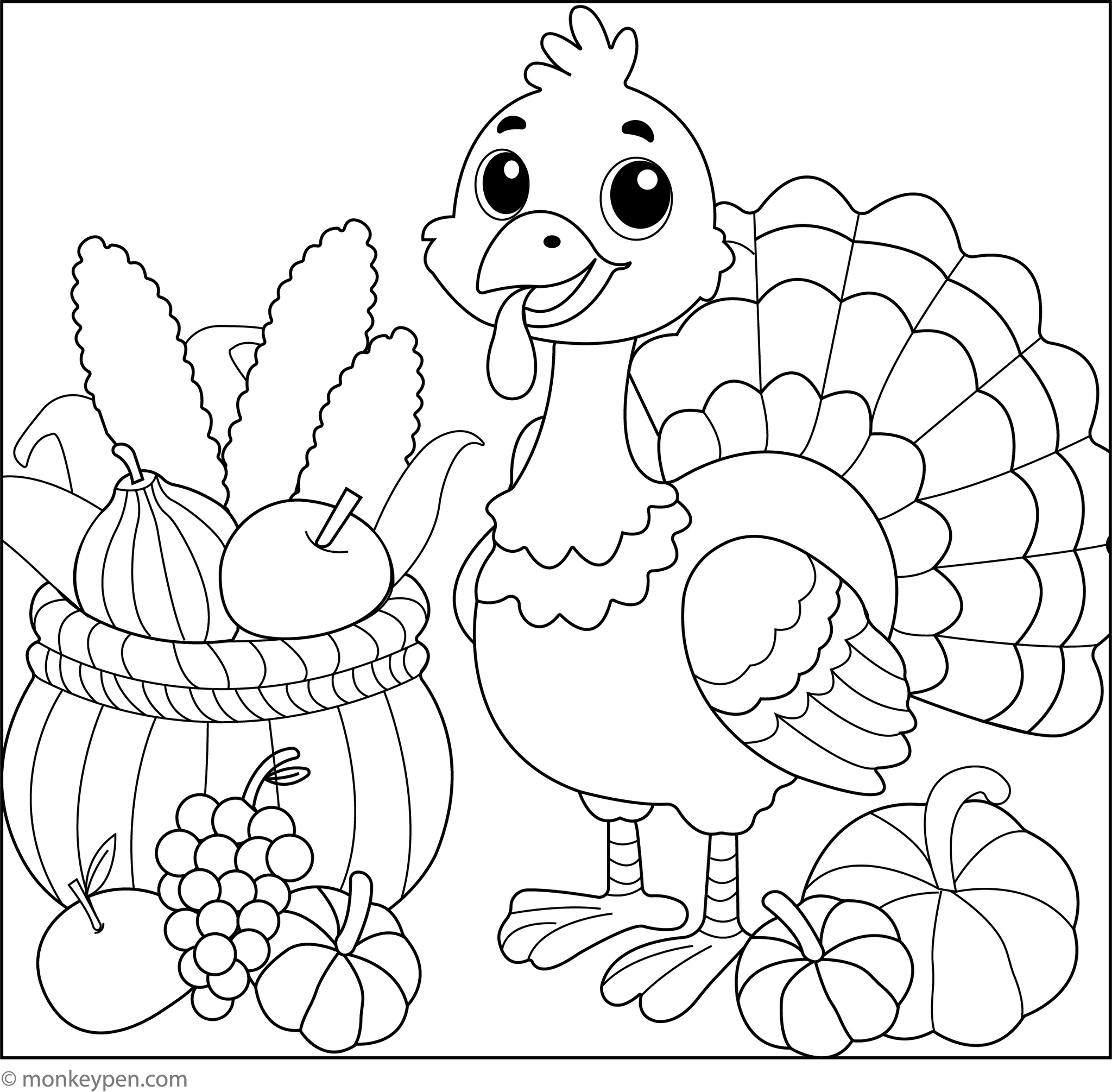 Turkey and a Cornucopia | Free Coloring Page