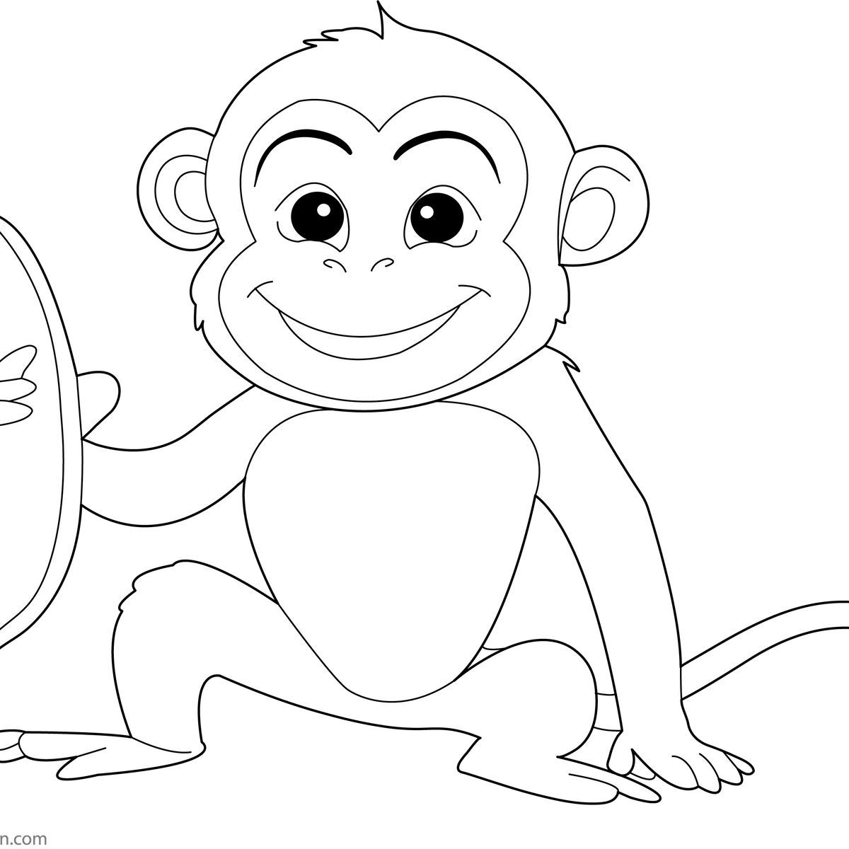 Banana and a Cheeky Monkey | Free Printable Coloring Page