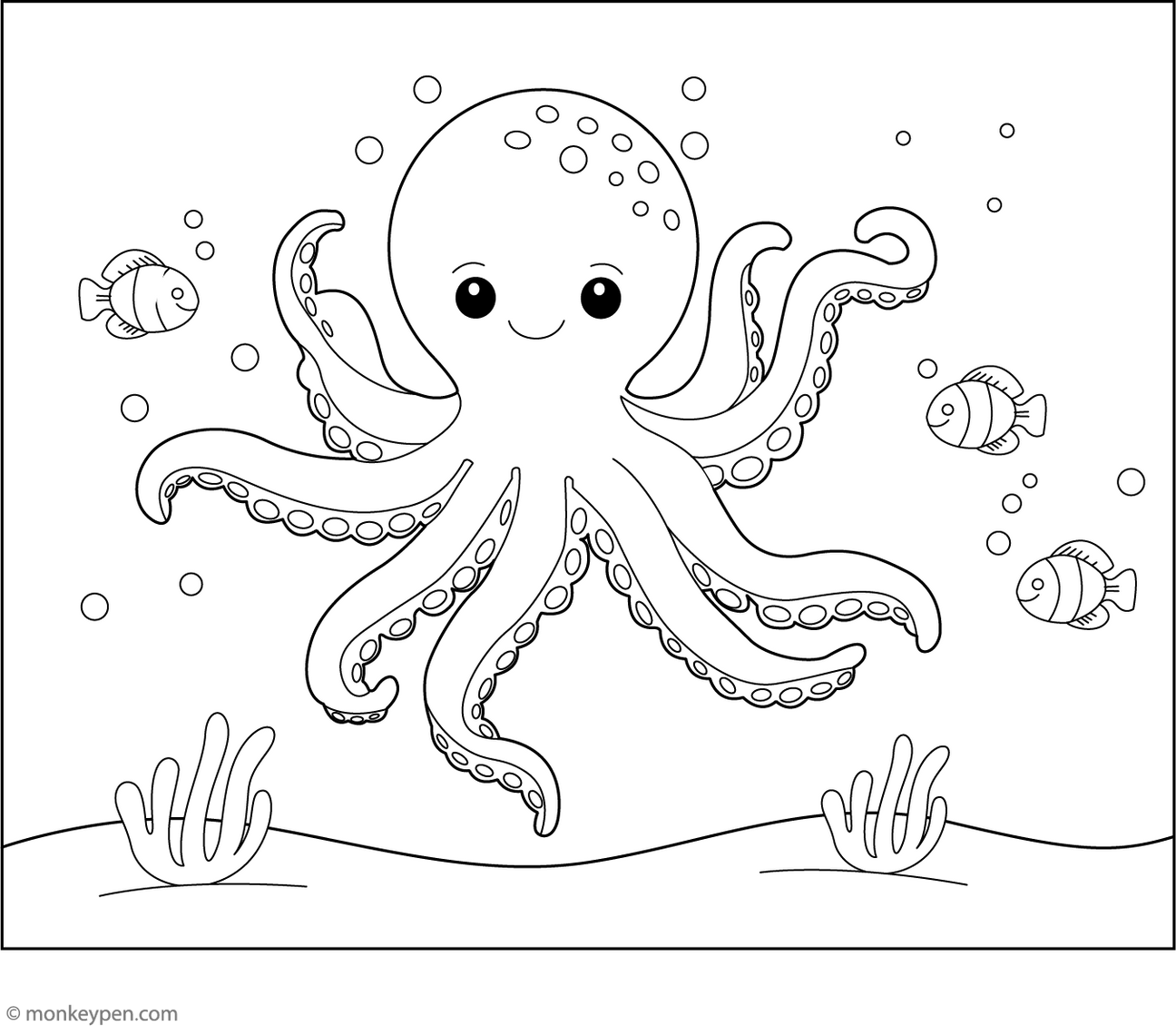 Octopus Coloring Page – Playful Sea Creature Printable for Kids