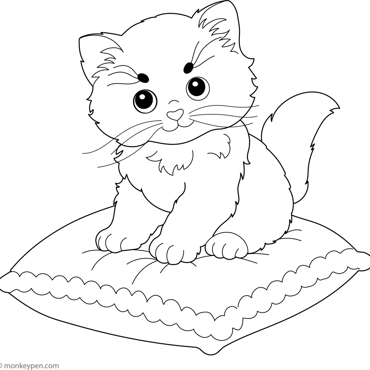 Kitten on a Pillow | Cute Cat-Themed Free Coloring Page for Kids