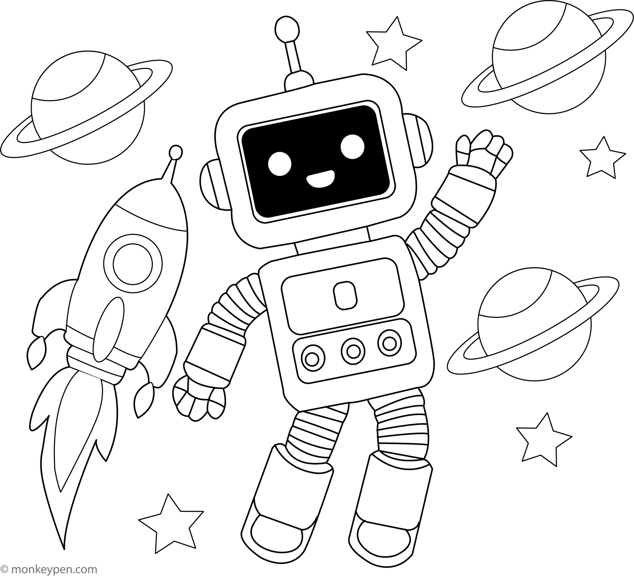 Robot in Space | Free Coloring Page