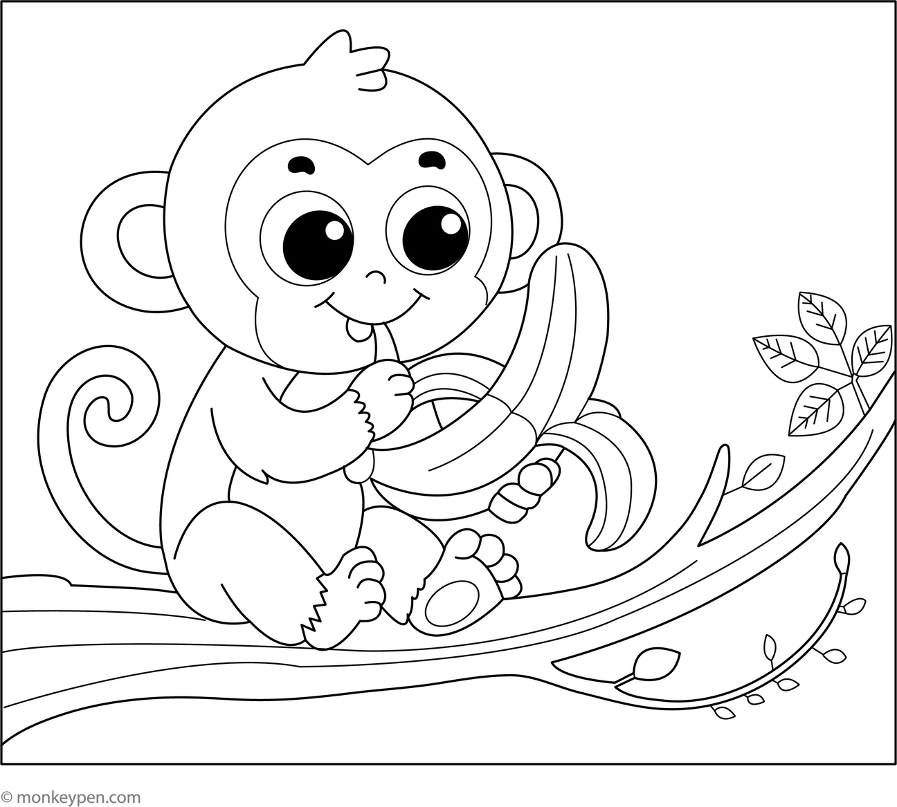 Monkey Eating a Banana | Free Coloring Page