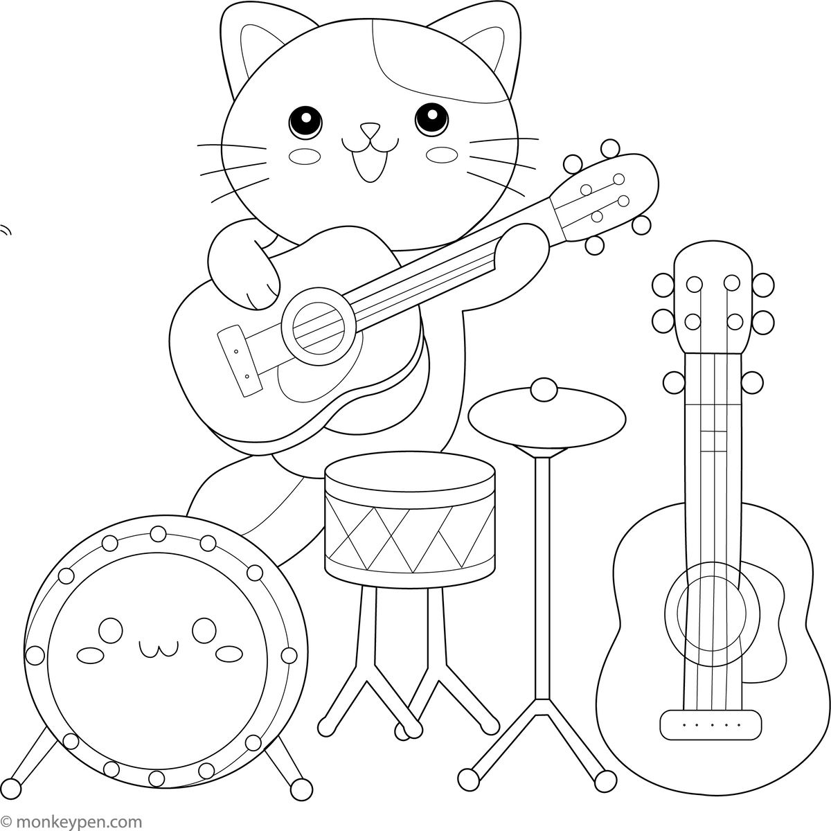 Cat and Music | Creative Fun with Free Coloring Pages