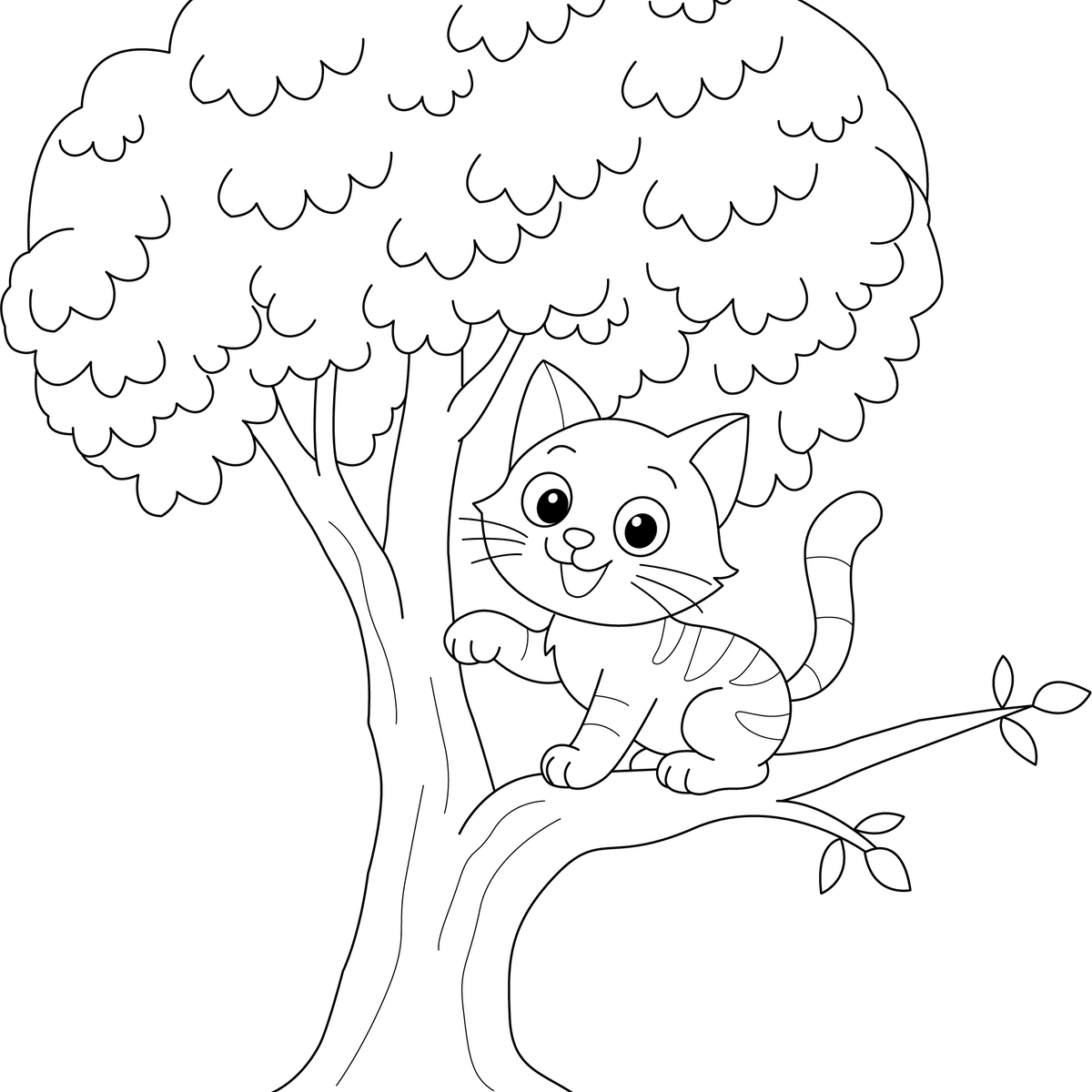 Cat on a Tree | Free Coloring Page for Kids