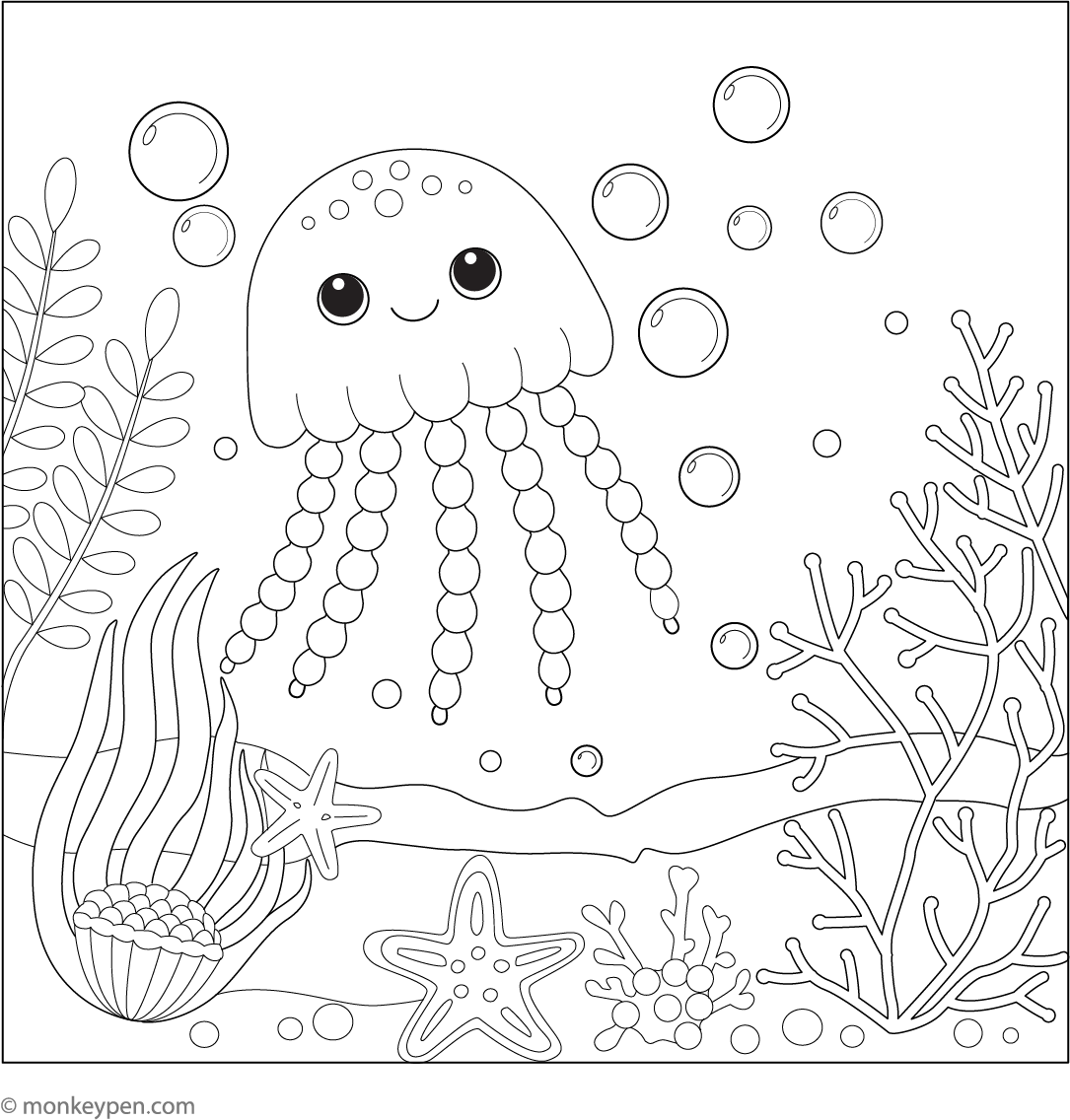 Jellyfish and Coral Reef | Free Kids Coloring Page