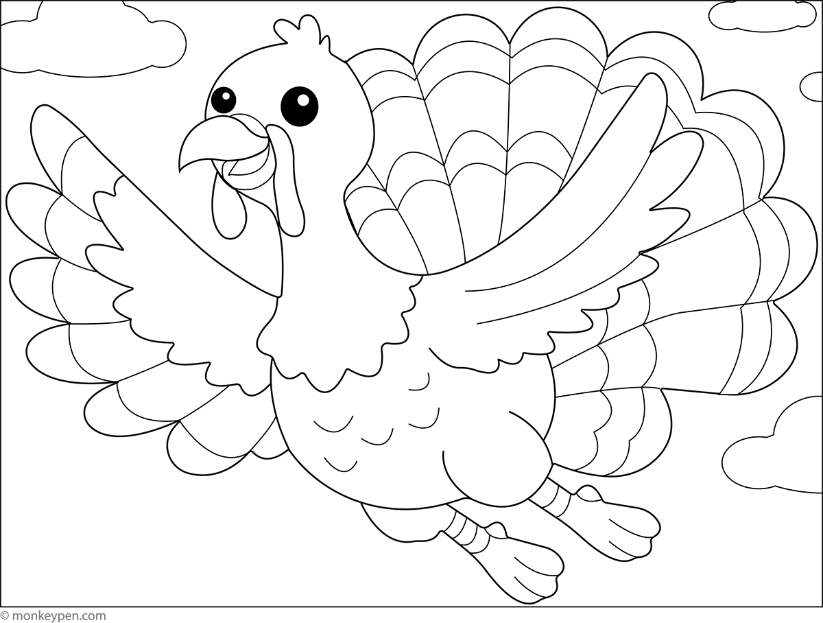 Flying Turkey | Free Coloring Page