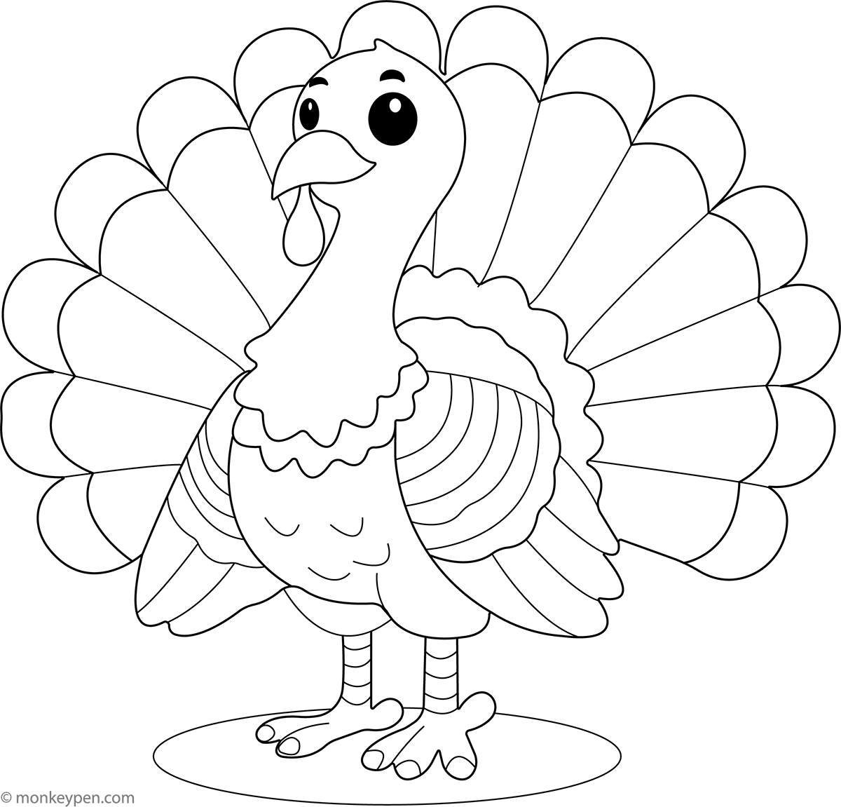 Turkey with Feathers Spread | Free Coloring Page PDF