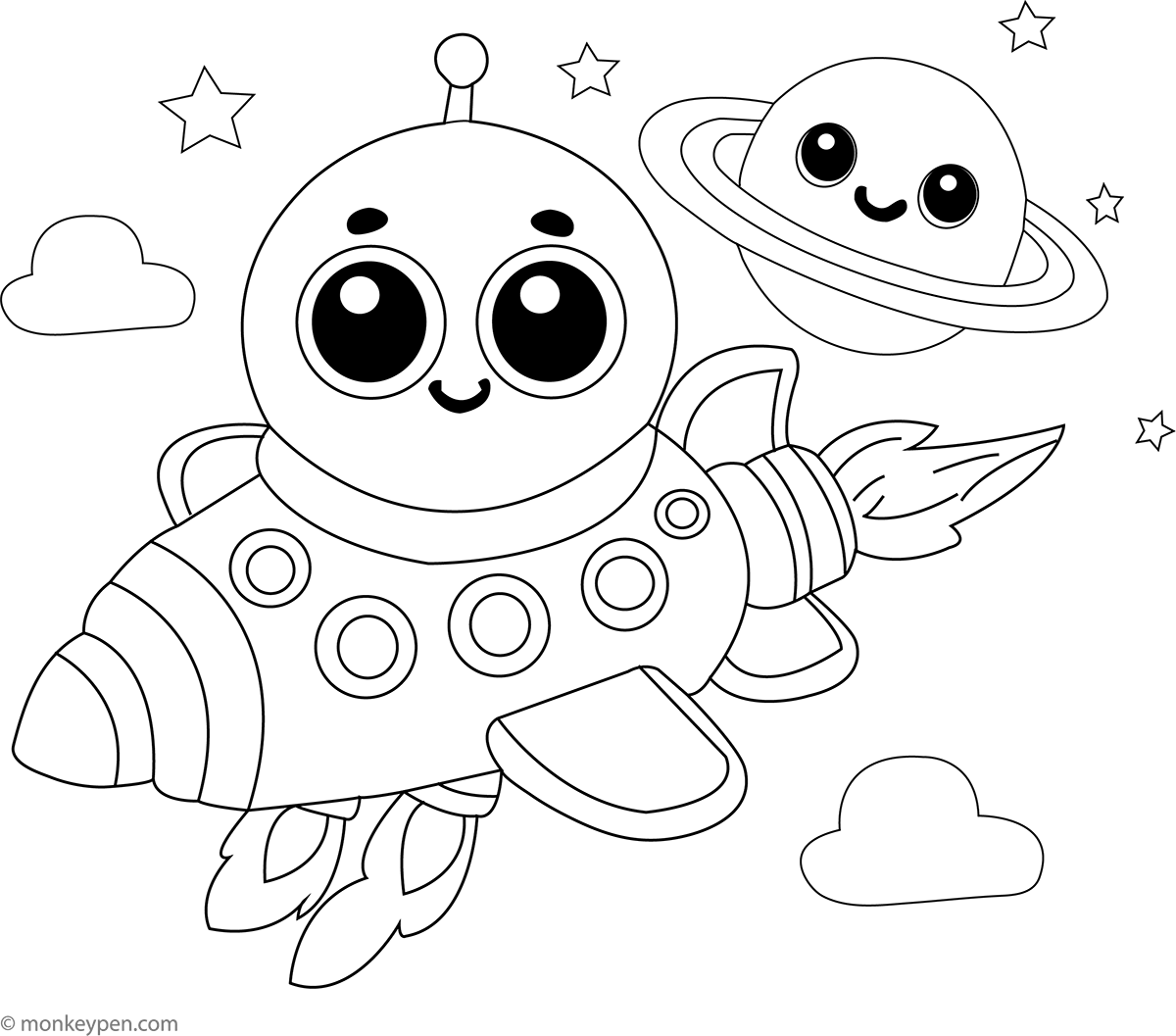 Cartoon Spaceship | Free Coloring Page