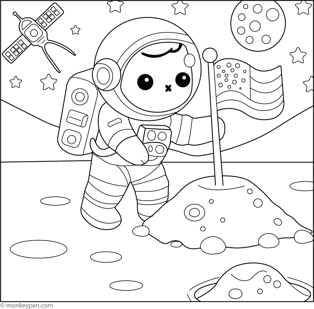 Astronaut on the Moon | Free Coloring Pages for Endless Fun