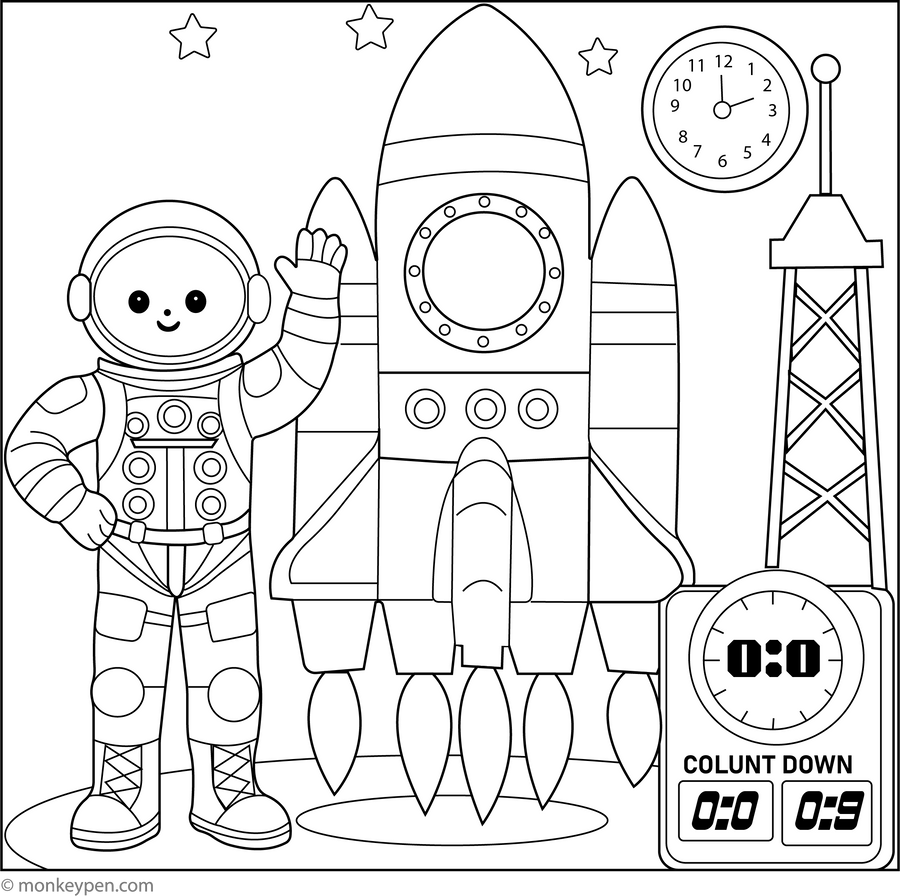 Rocket Launch Countdown | Fun Space Coloring Page for Kids