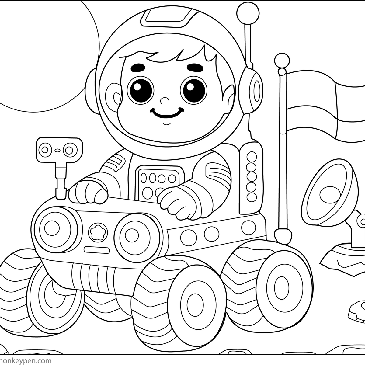 Astronaut with a Space Rover | Free Coloring Page