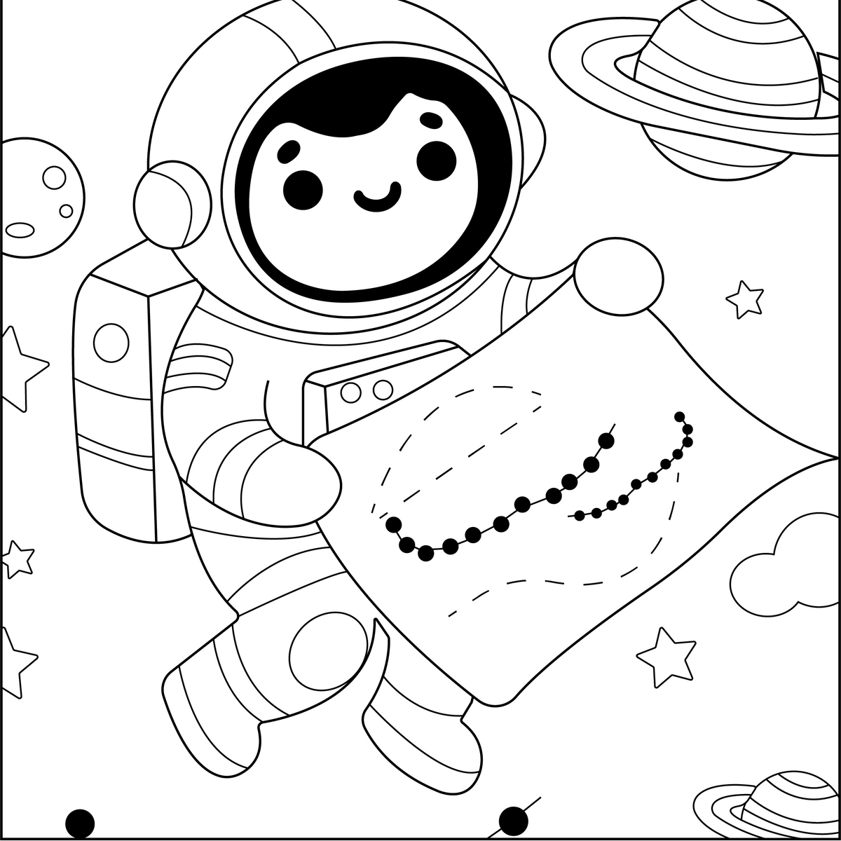 Astronaut with a Space Map | Endless Fun Colouring Pages