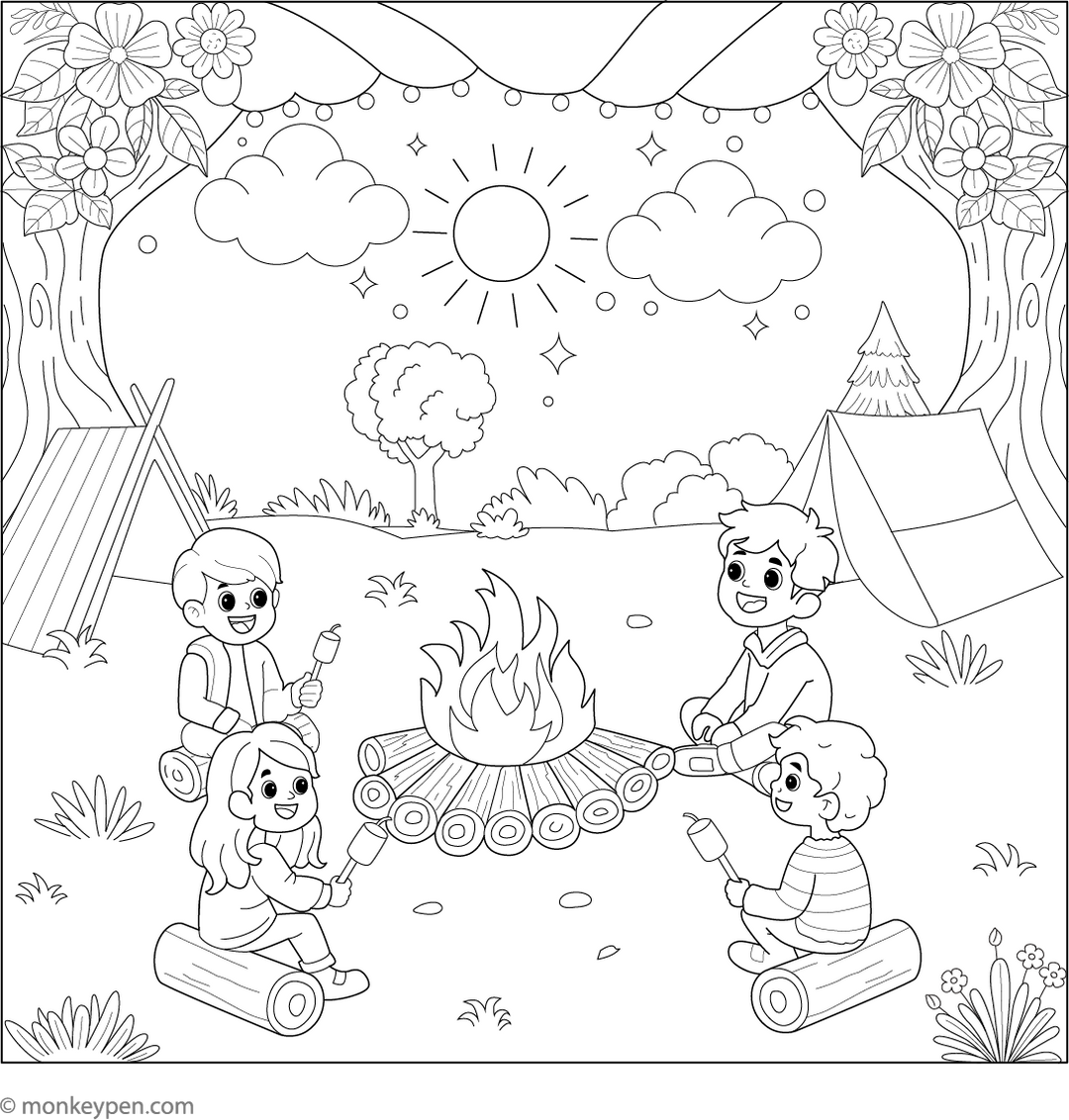 Campfire Scene | Coloring Pages To Spark Fun