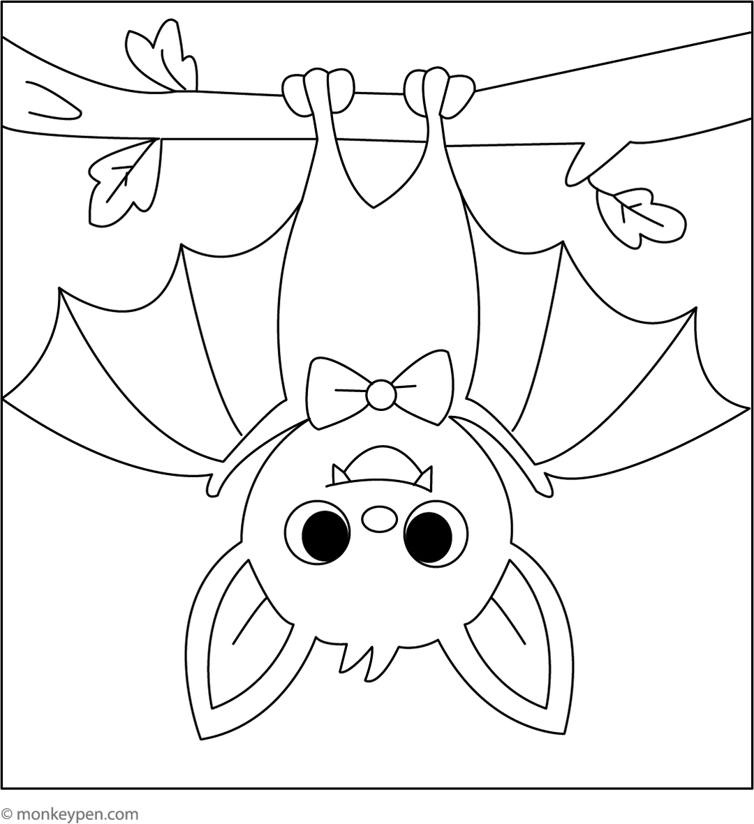 Bat Hanging Upside Down | Free Coloring Page PDF